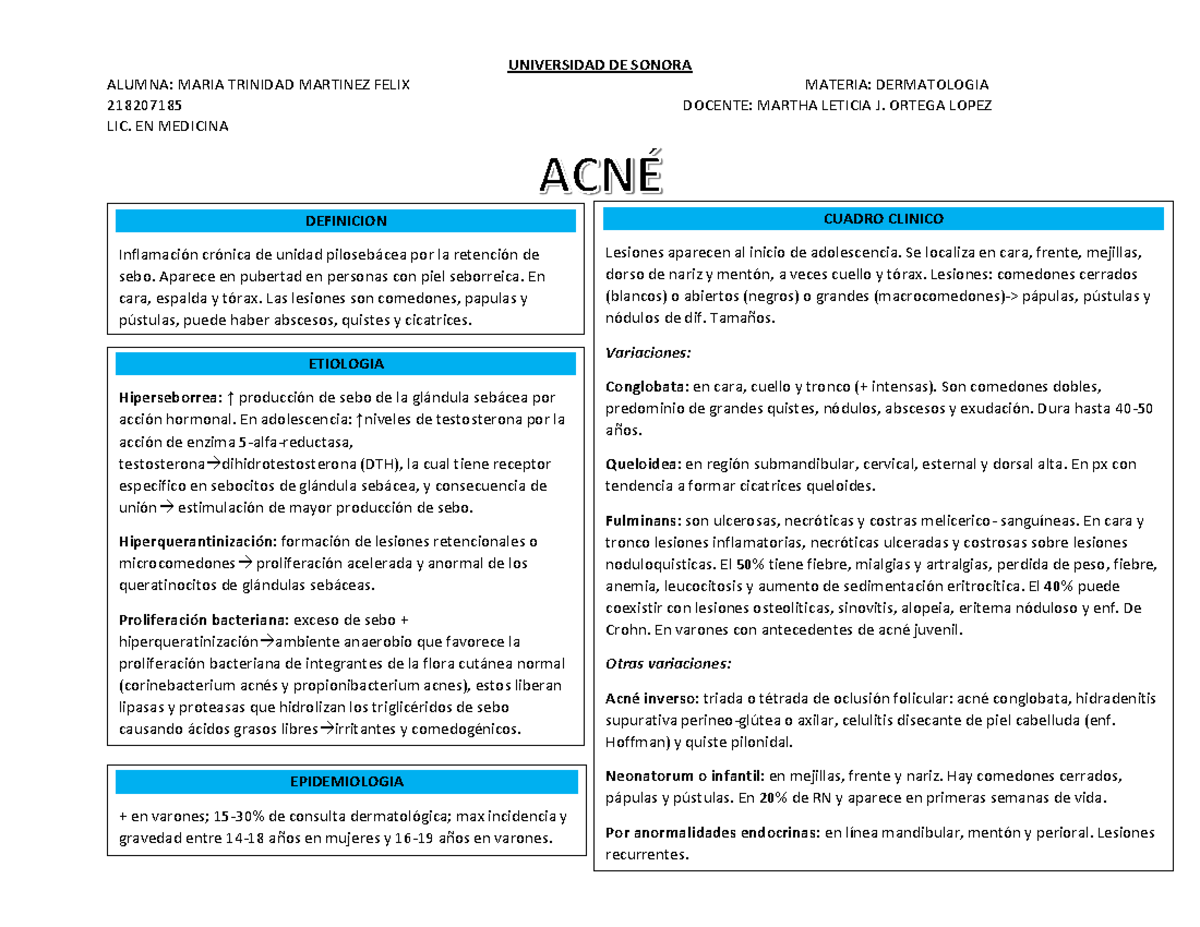 Cuestionario 4 0909 - Acné y lepra - ALUMNA: MARIA TRINIDAD MARTINEZ ...