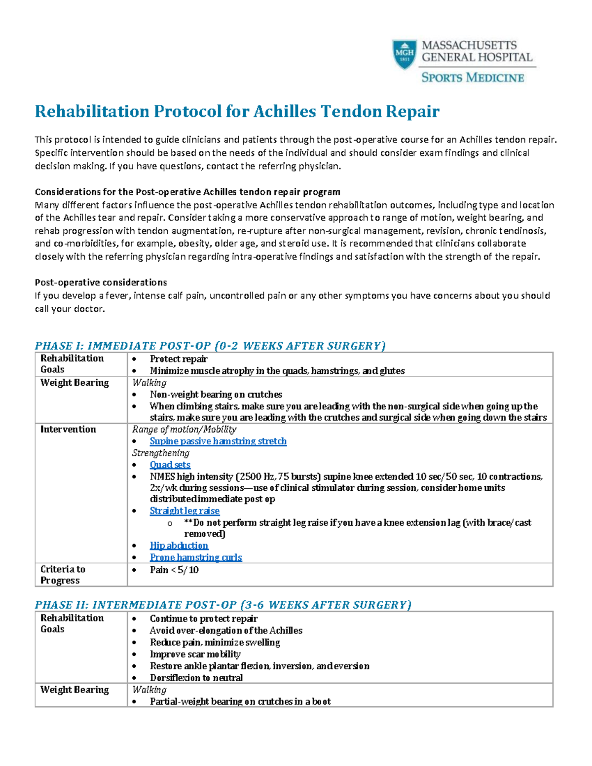 Rehabilitation protocol for achilles tendon repair - Rehabilitation ...