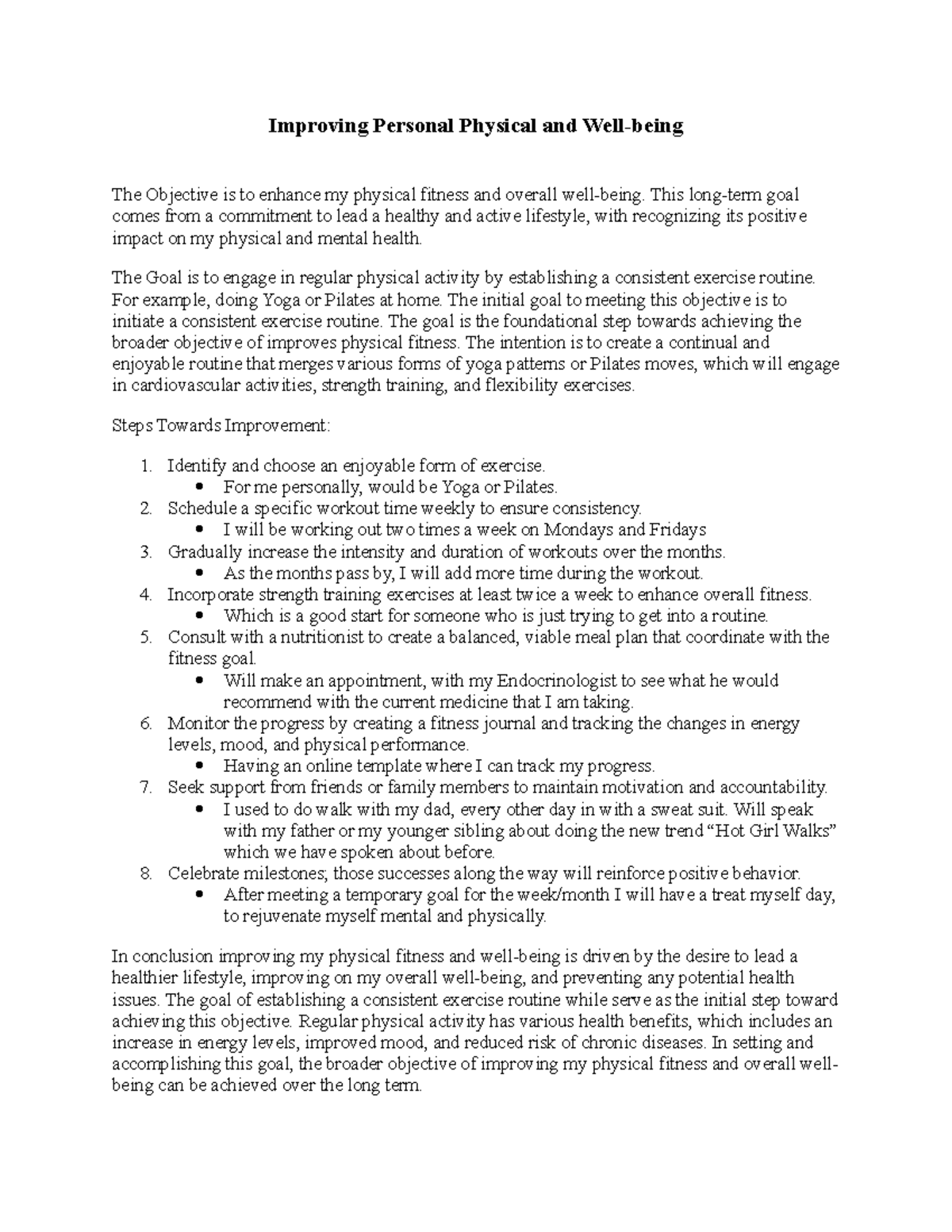 EAB4764-Week 2 Assignment - Improving Personal Physical and Well-being ...