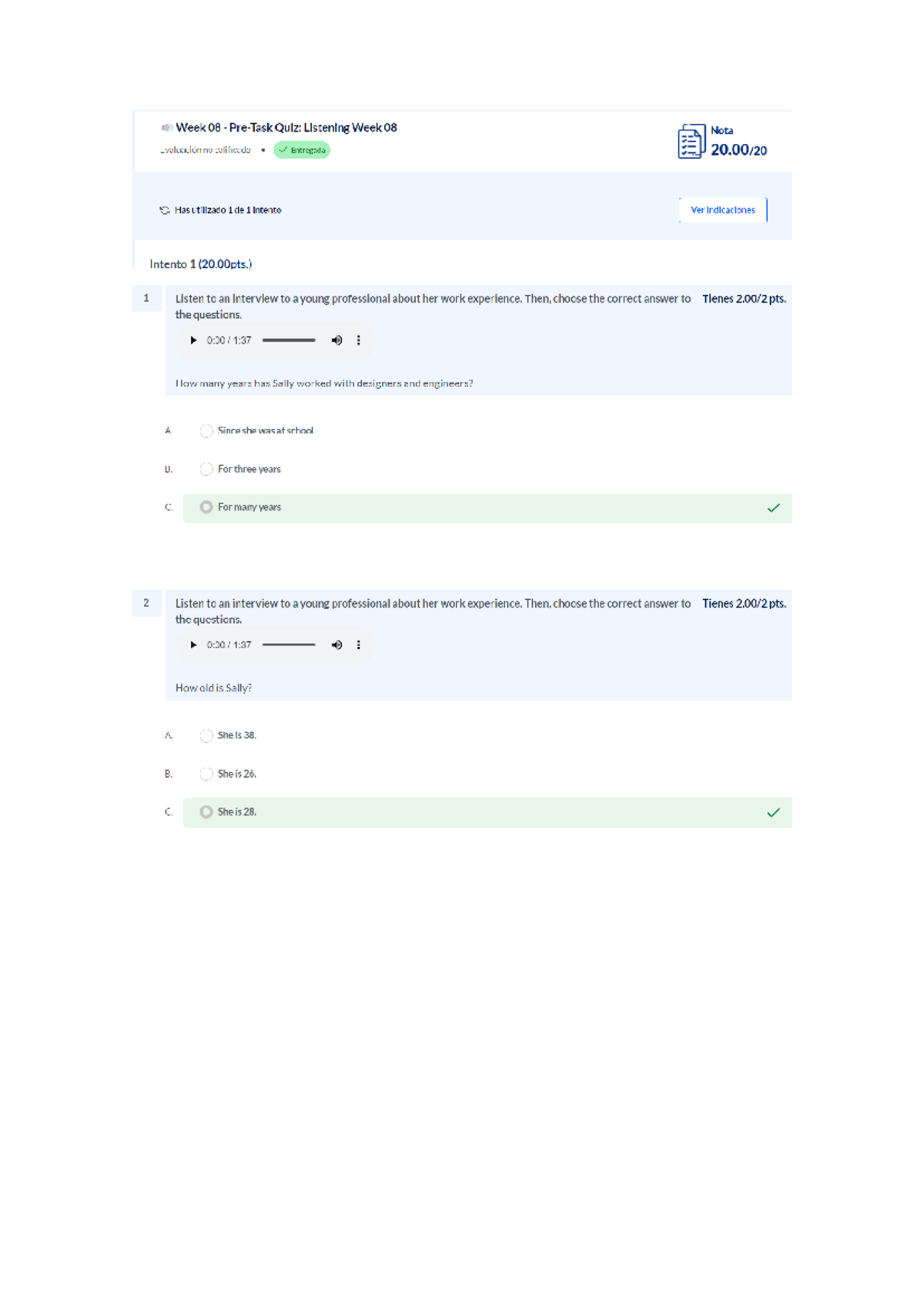 Week 08 - Pre-Task Quiz: Listening Week 08 - ingles III - Studocu