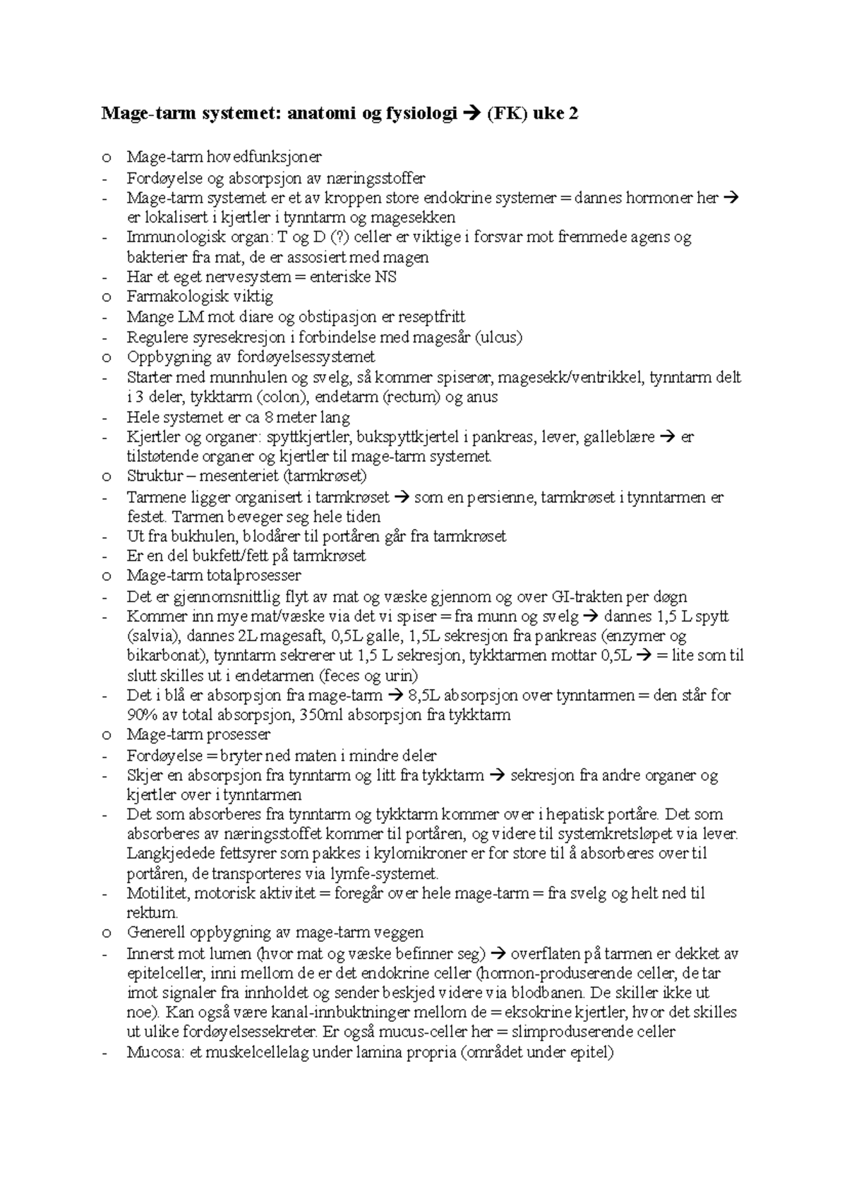 Mage-tarm fysiologi - Mage-tarm systemet: anatomi og fysiologi (FK) uke ...