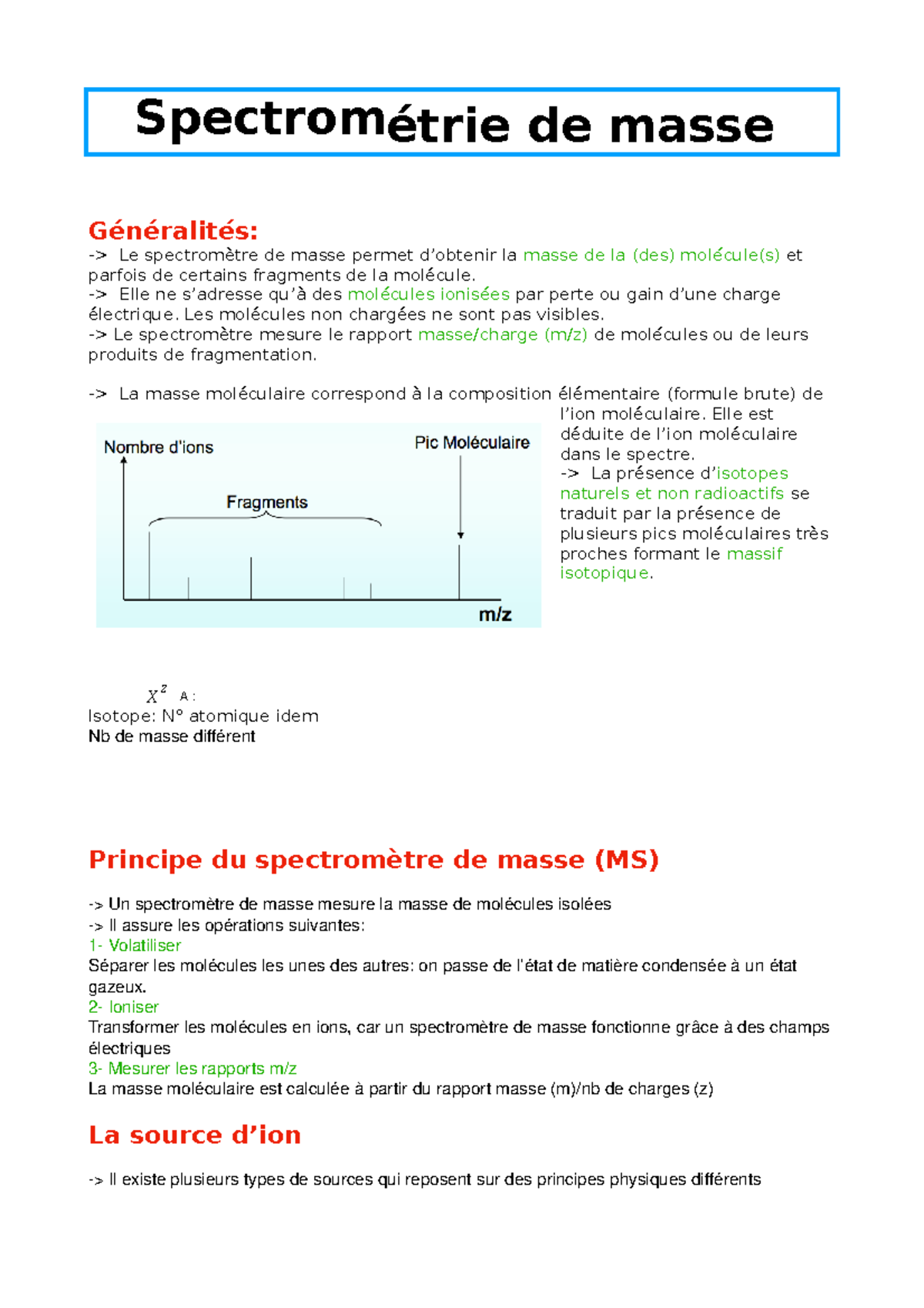 Chimie spectrométrie de masse - Spectrométrie de masse Généralités ...