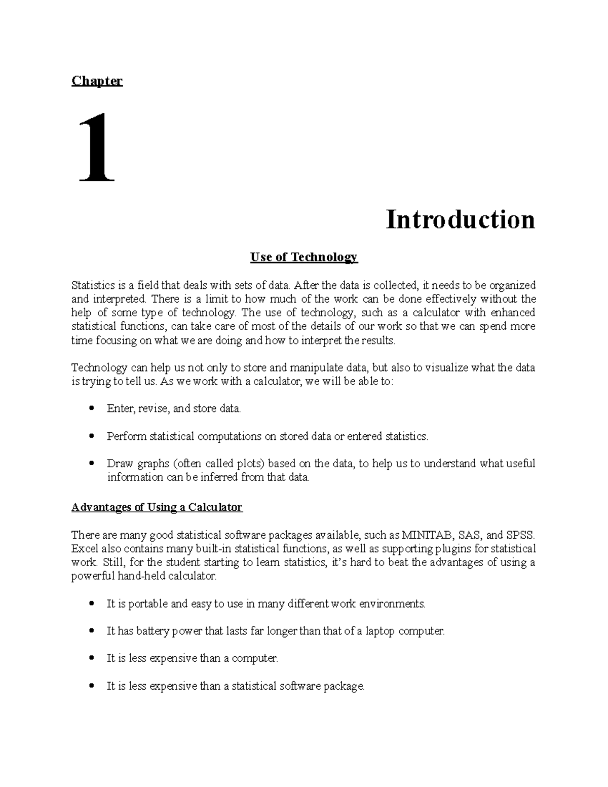 Ch01 - .......... - Chapter 1 Introduction Use of Technology Statistics ...