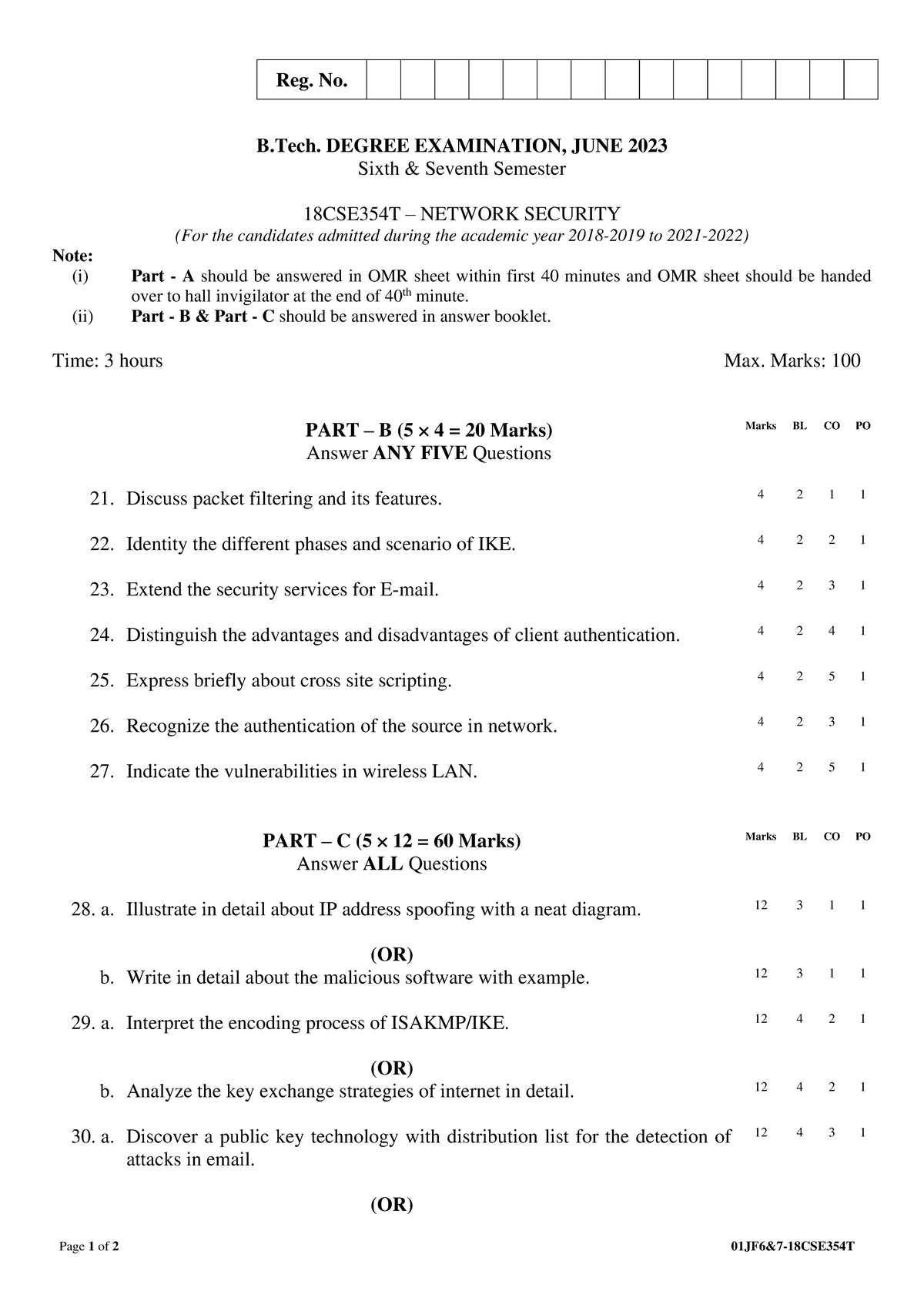18CSE354T Question paper - Page 1 of 2 01JF6&7-18CSE354T Reg. No. B. DEGREE EXAMINATION, JUNE ...