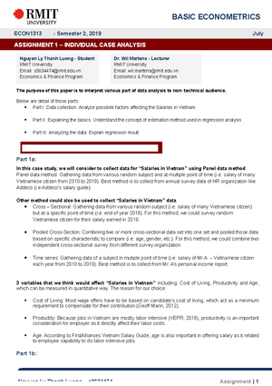 Individual Home Assignment ECON1066 2150 - Basic Econometrics ...