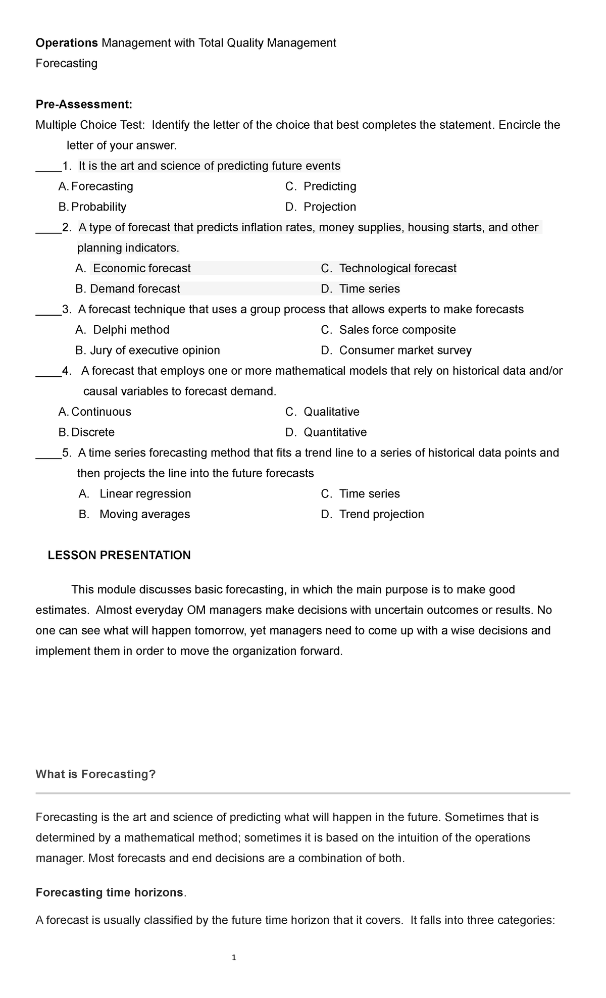 OP Module 5 - Operations Management - Operations Management with Total ...