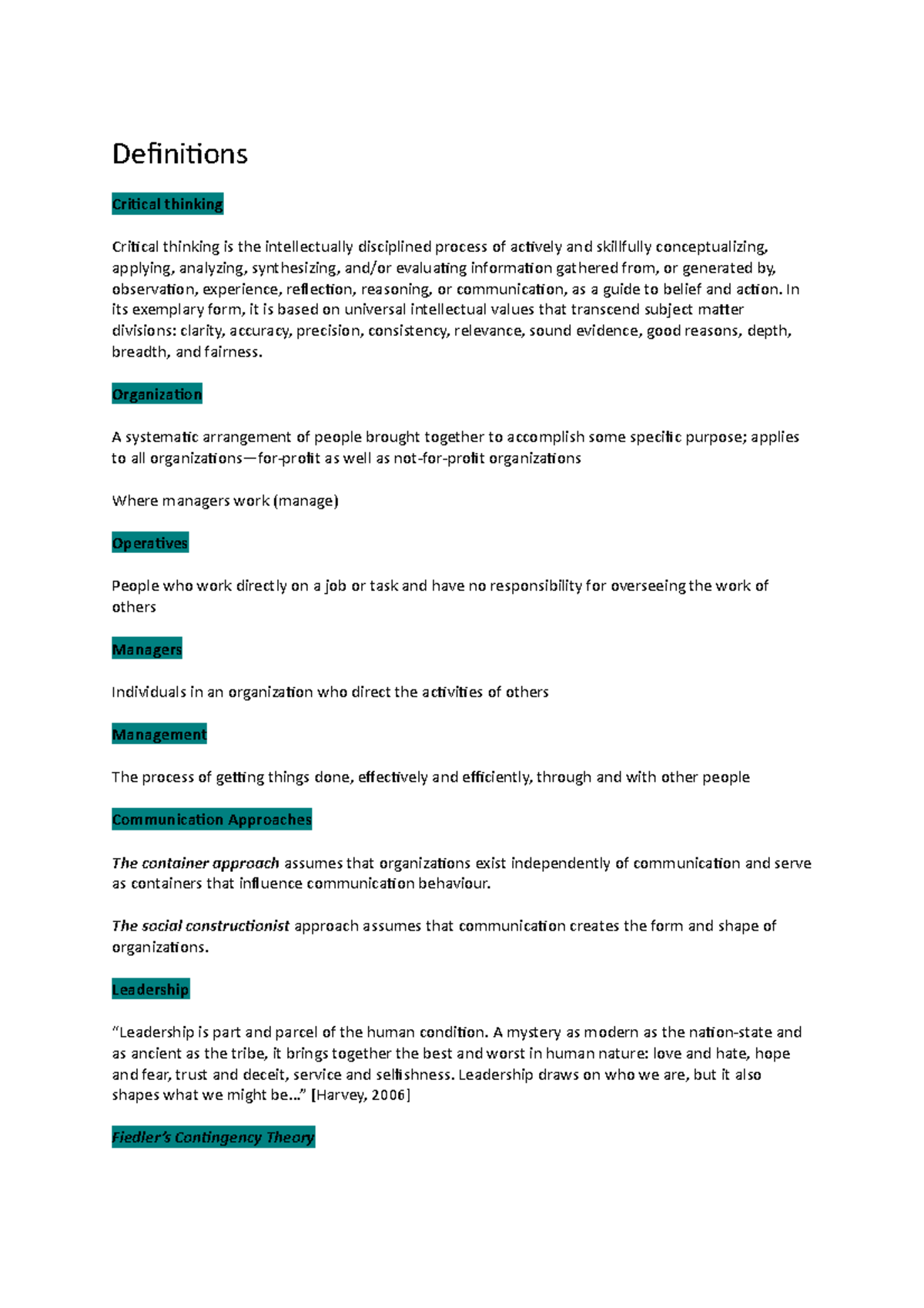 Definitions - descriptions for exam - Definitions Critical thinking ...
