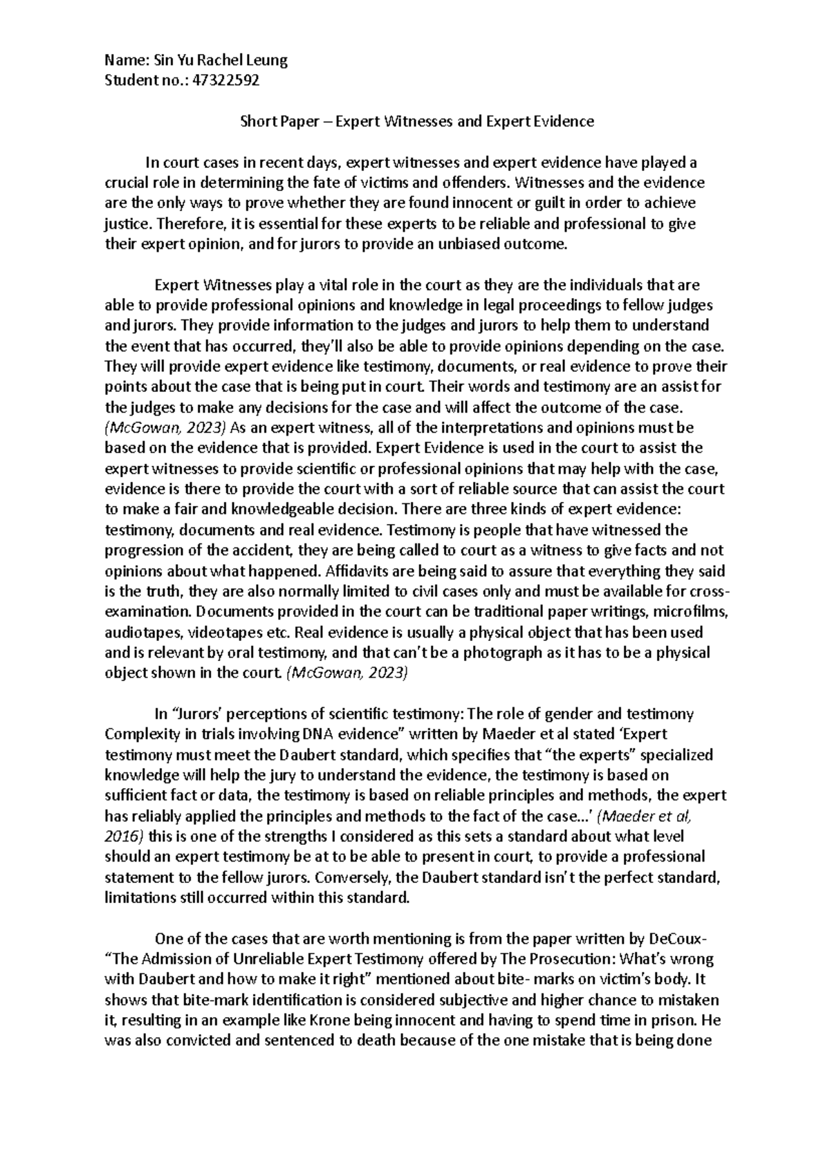 ARCS2003 Short Paper response - Student no.: 47322592 Short Paper ...