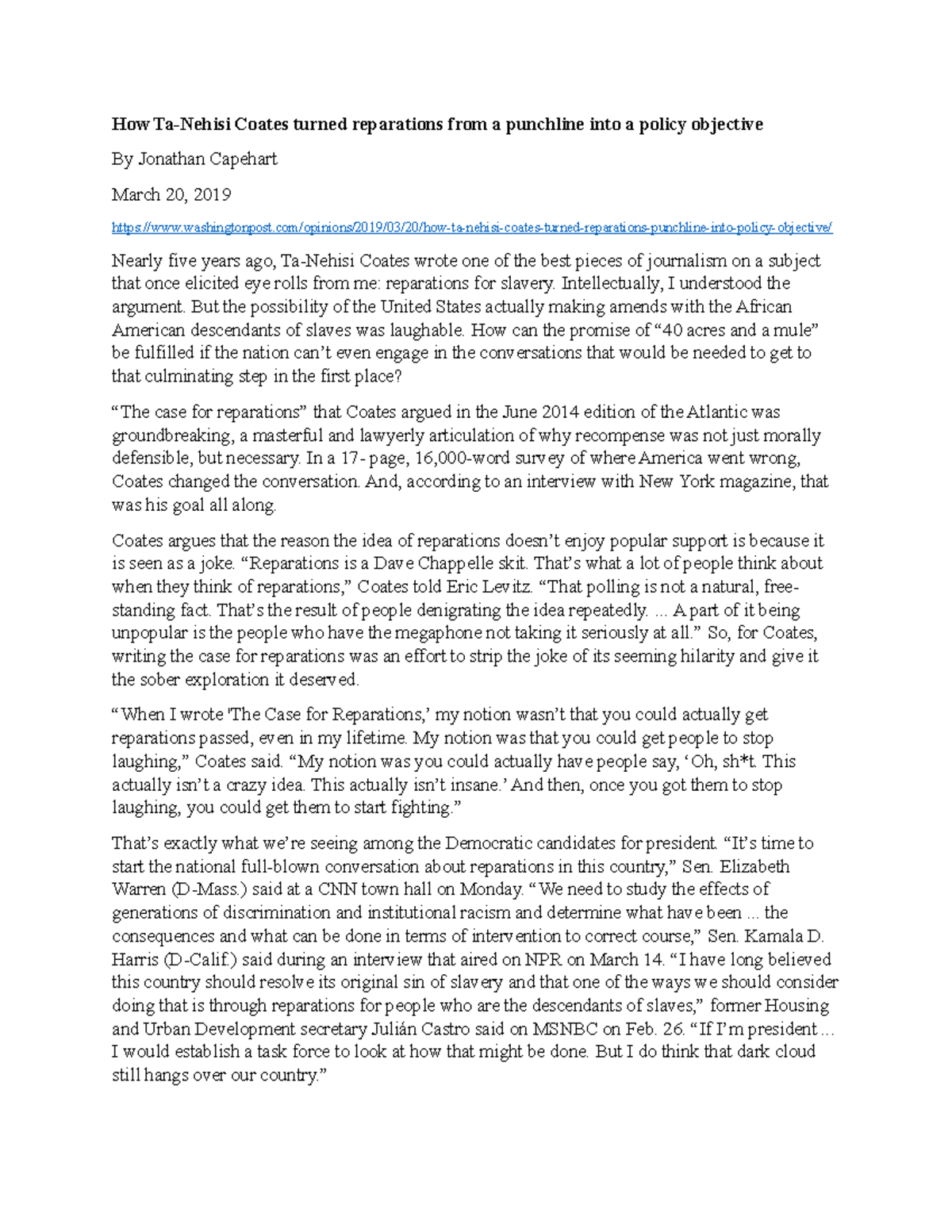 How Ta-Nehisi Coates turned reparations from a punchline into a policy ...