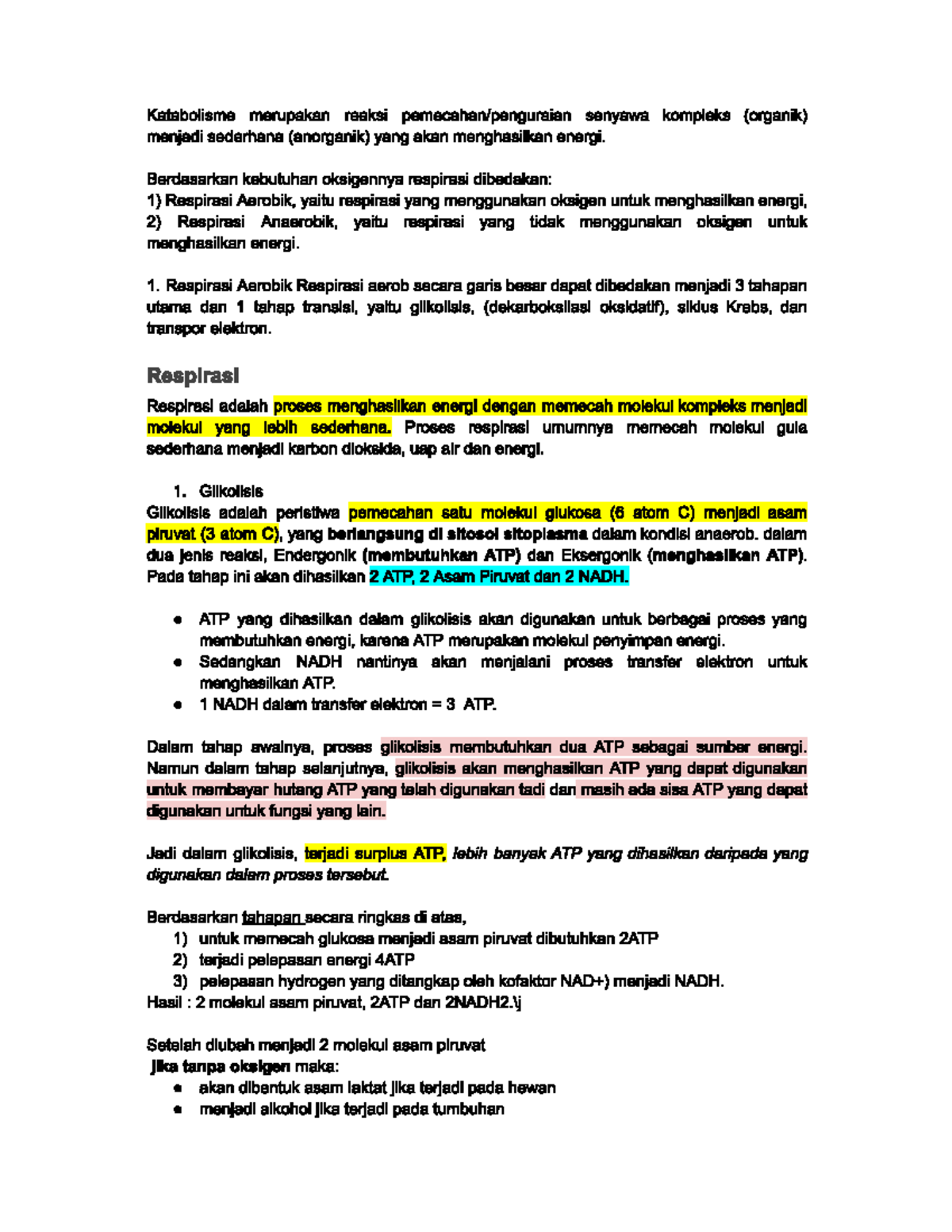 Bio 6 respirasi - ctt - Biologi Dasar - Studocu