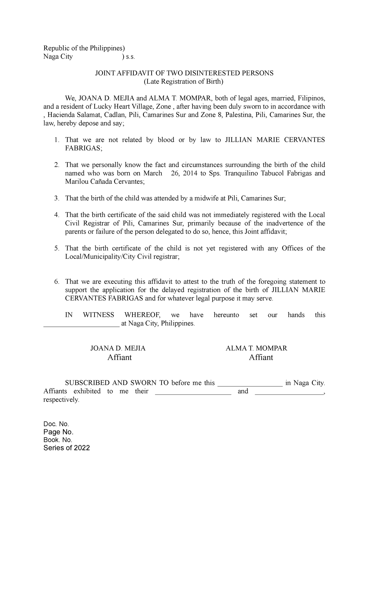 Affidavit Of Late Registration Of Birth PDF 43 OFF