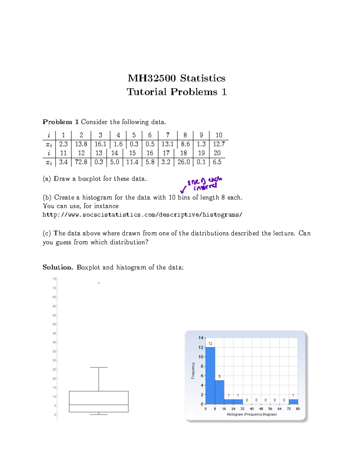 Tutorial 1 Solutions MH3510 - MH32500 Statistics Tutorial Problems 1 Problem 1Consider the ...