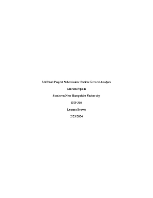 Him 360 final project milestone one - 3-3 Milestone One: Patient History Review Marion Pipkin ...