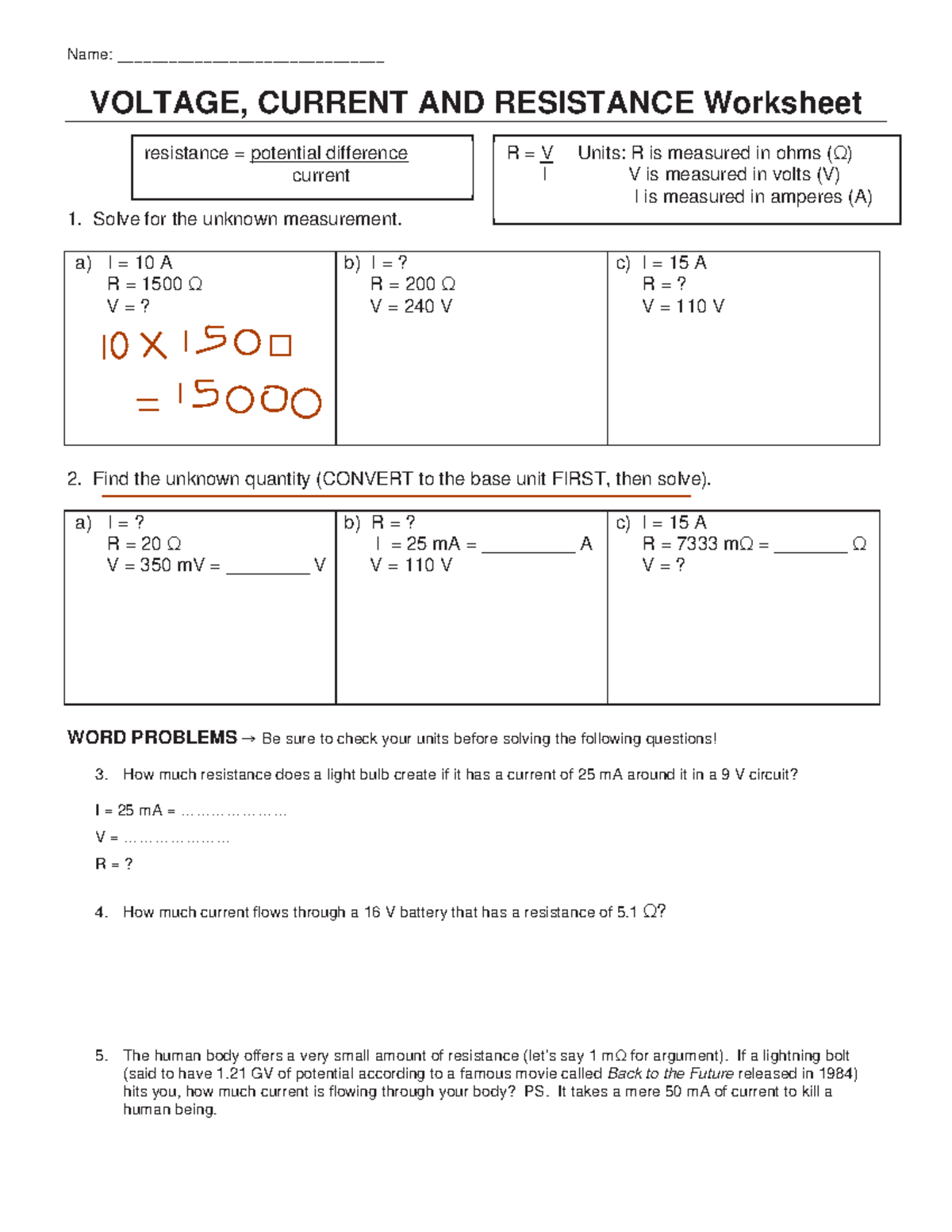 Ohms law practice problems - Name ...