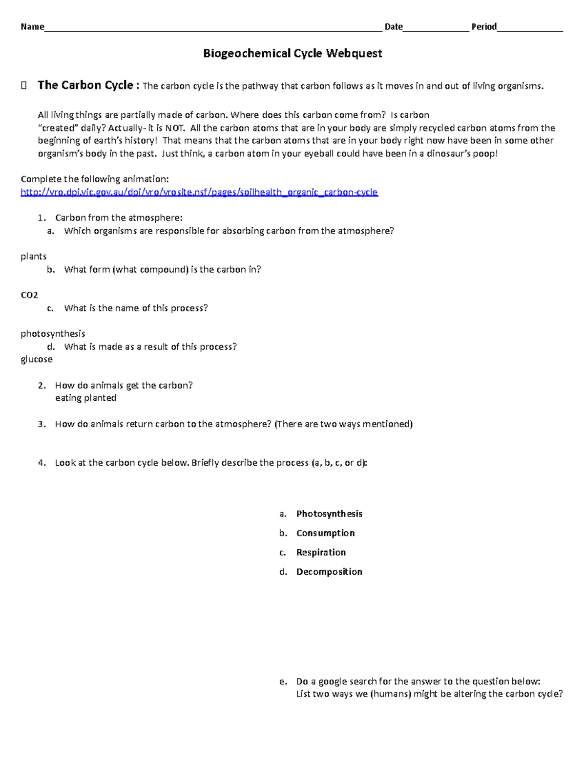Copy of Biology Biogeochemical Cycle Webquest - ####### - Studocu