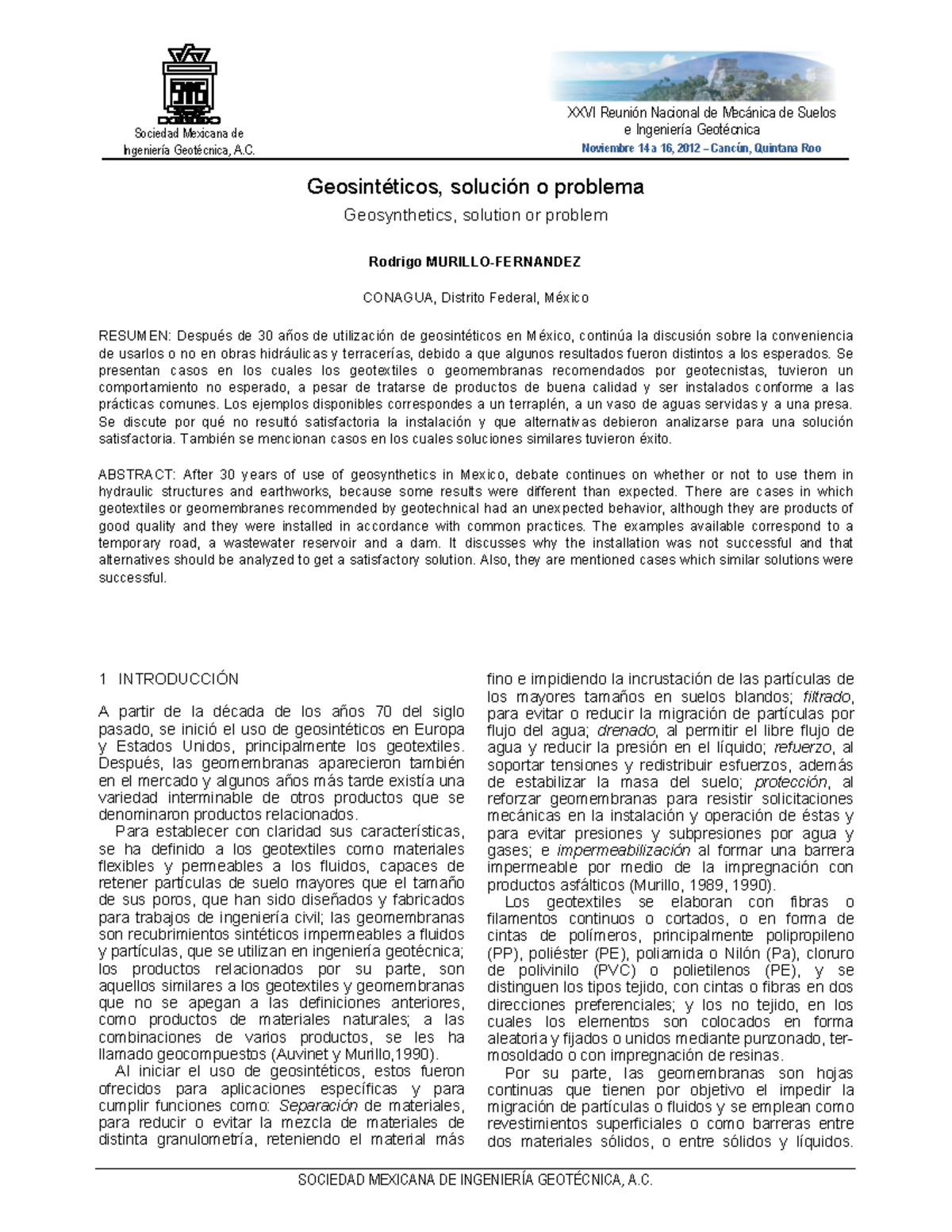 Solucion o problema con geosinteticos - Sociedad Mexicana de Ingeniería Geotécnica, A. XXVI ...