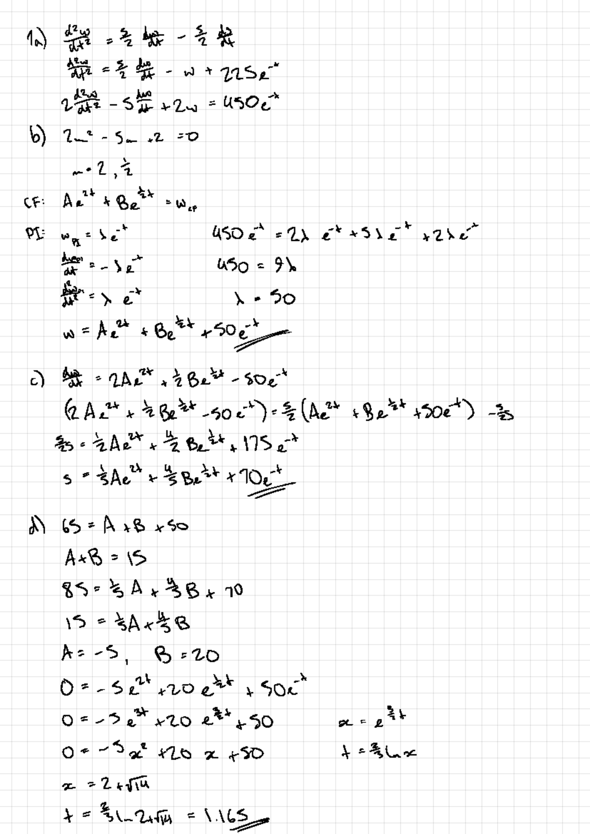 Mini Test Worksheet 19 Mar 24 - 12) Awe = E -t dZw - = -w + 125c * dz ...