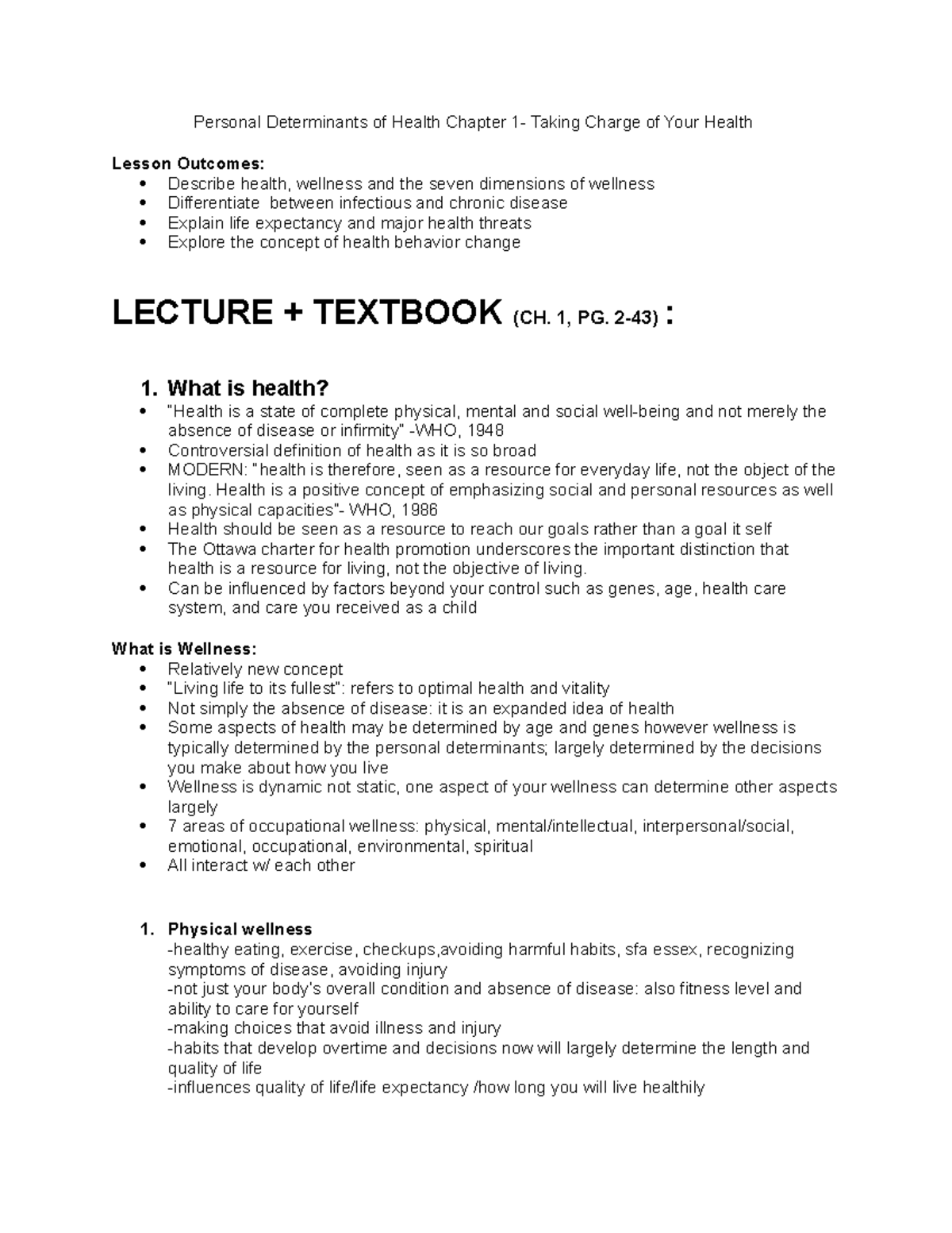 Personal Determinants 1001a Chapter 1 Text Lecture Summary Personal Determinants Of Health