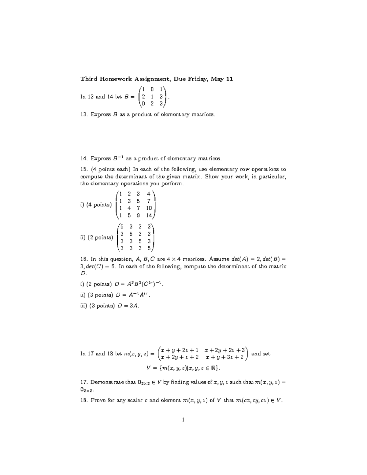 HW 3 - Third Homework Assignment, Due Friday, May 11 - Third Homework ...