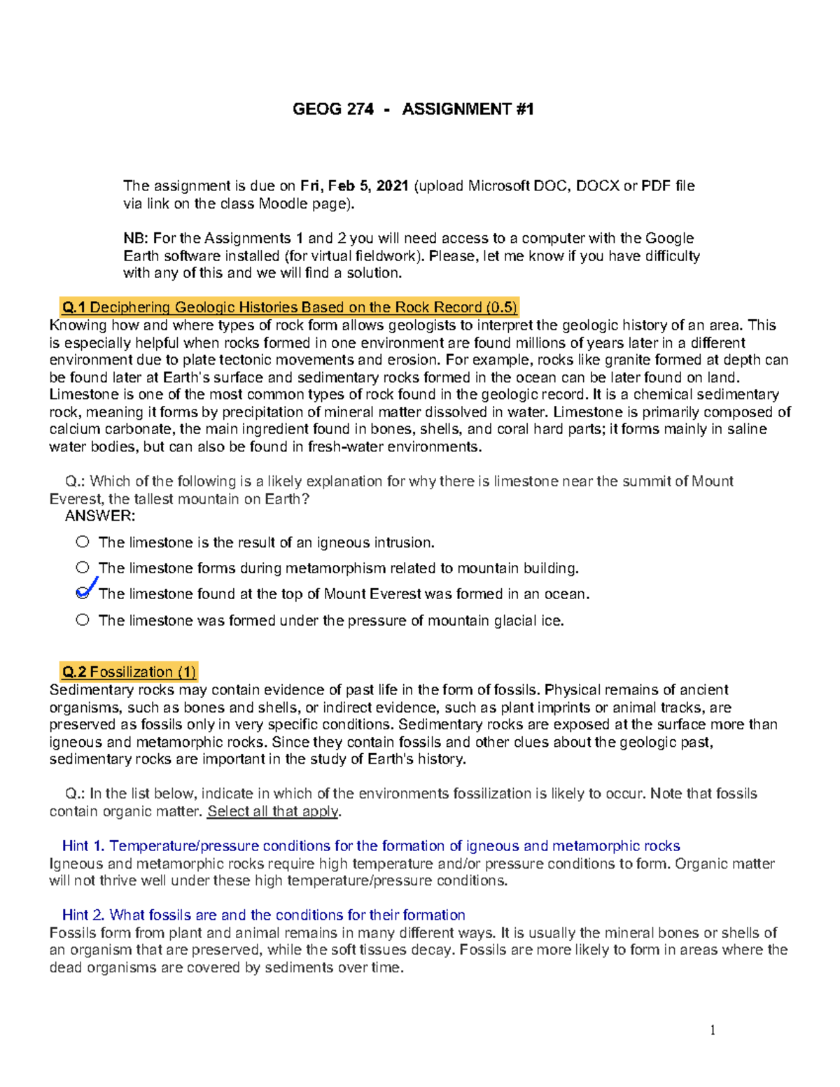 Assignment #1 GEOG 274 - GEOG 274 - ASSIGNMENT NAME ...