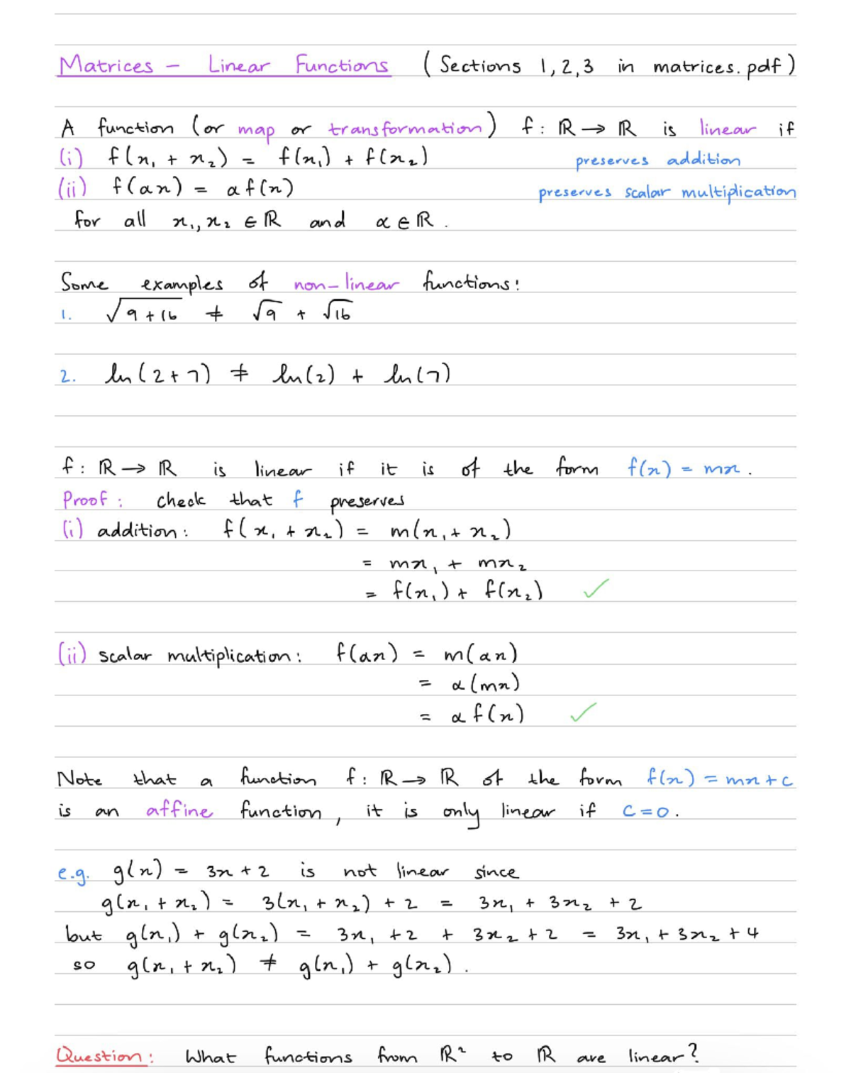 28. Matrices - Linear Functions - Matrices Linear Functions ( Sections ...