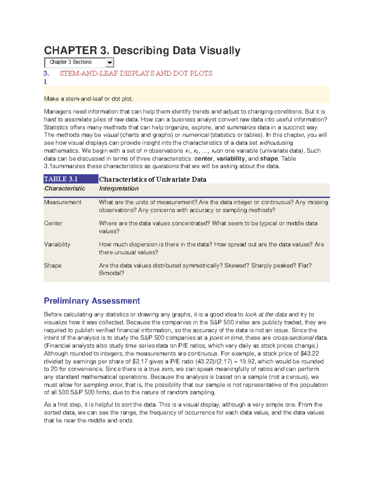 Chapter 3 - Lecture notes 3 - CHAPTER 3. Describing Data Visually 3. 1 ...