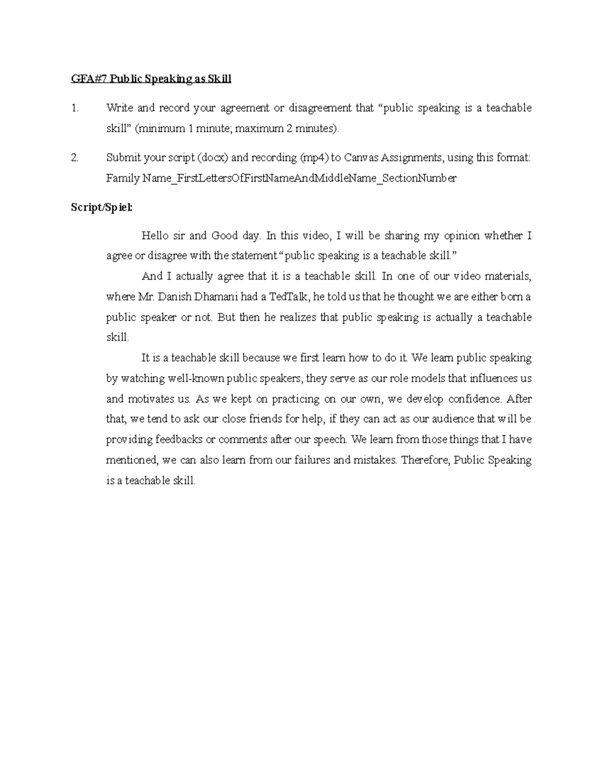 Comms - A graded formative assessment: script for speech communication ...