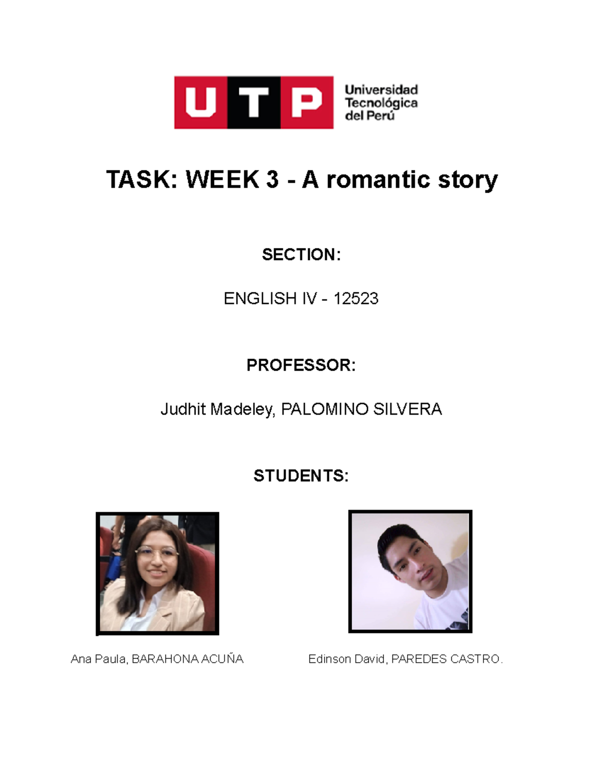 TASK - WEEK 03 - Texto de inglés - Inglés 4 - TASK: WEEK 3 - A romantic ...