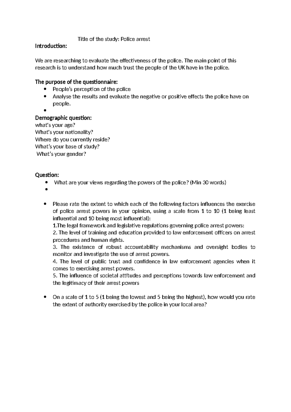Academic skill group work - Title of the study: Police arrest ...