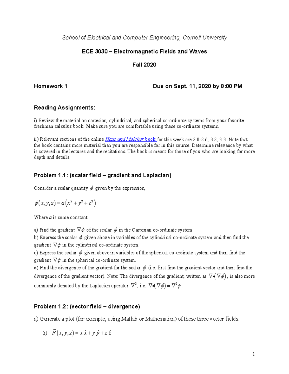 Homework 1 2020 - School of Electrical and Computer Engineering ...