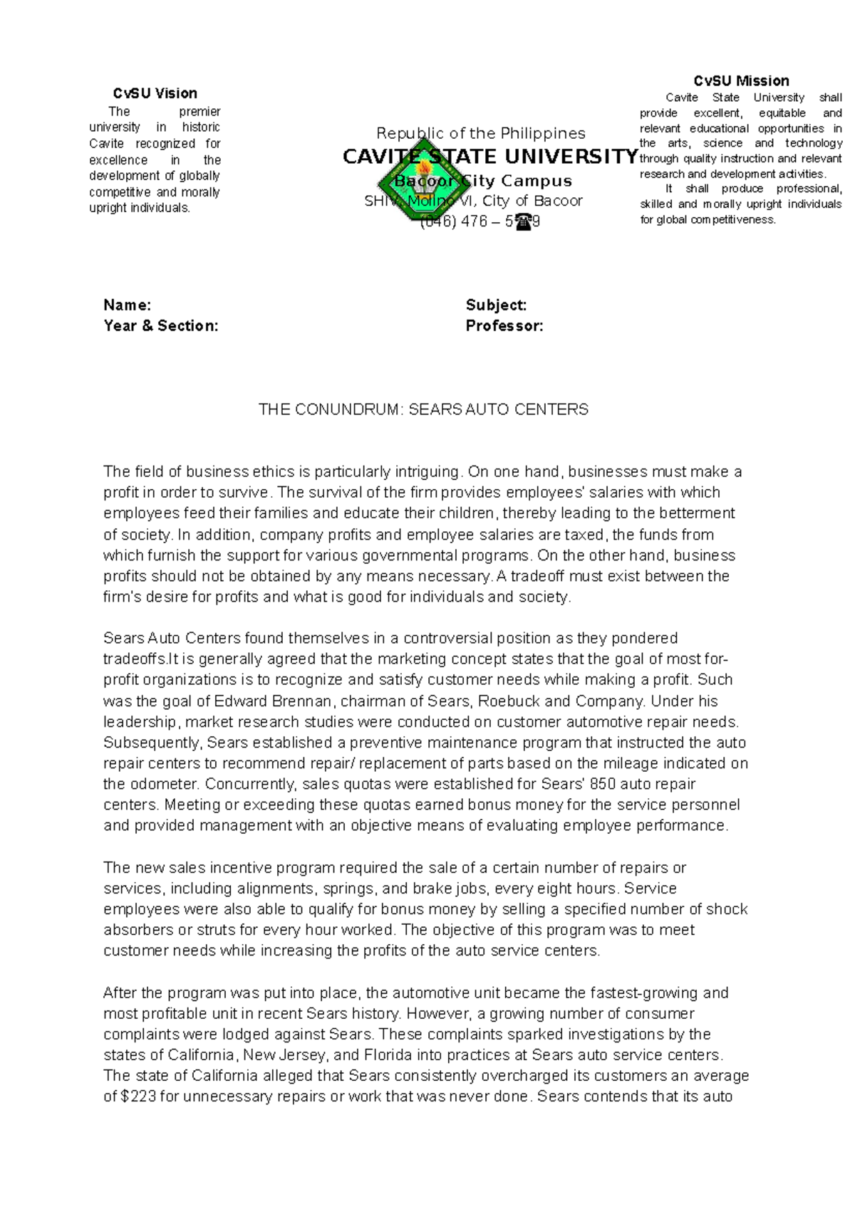 CASE- Study-1 - Republic of the Philippines CAVITE STATE UNIVERSITY ...