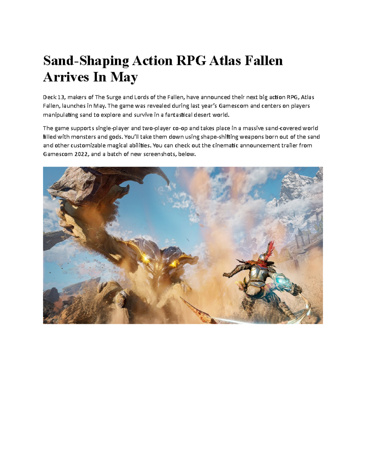 2023 3 - Good Example - Sand-Shaping Action RPG Atlas Fallen Arrives In May Deck 13, makers of ...