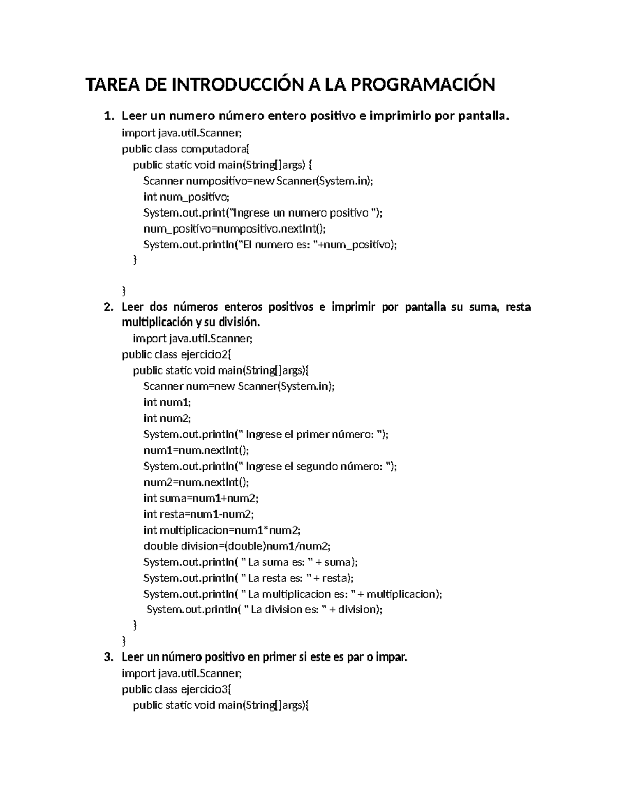 Ejercicios resueltos en java - TAREA DE INTRODUCCIÓN A LA PROGRAMACIÓN ...