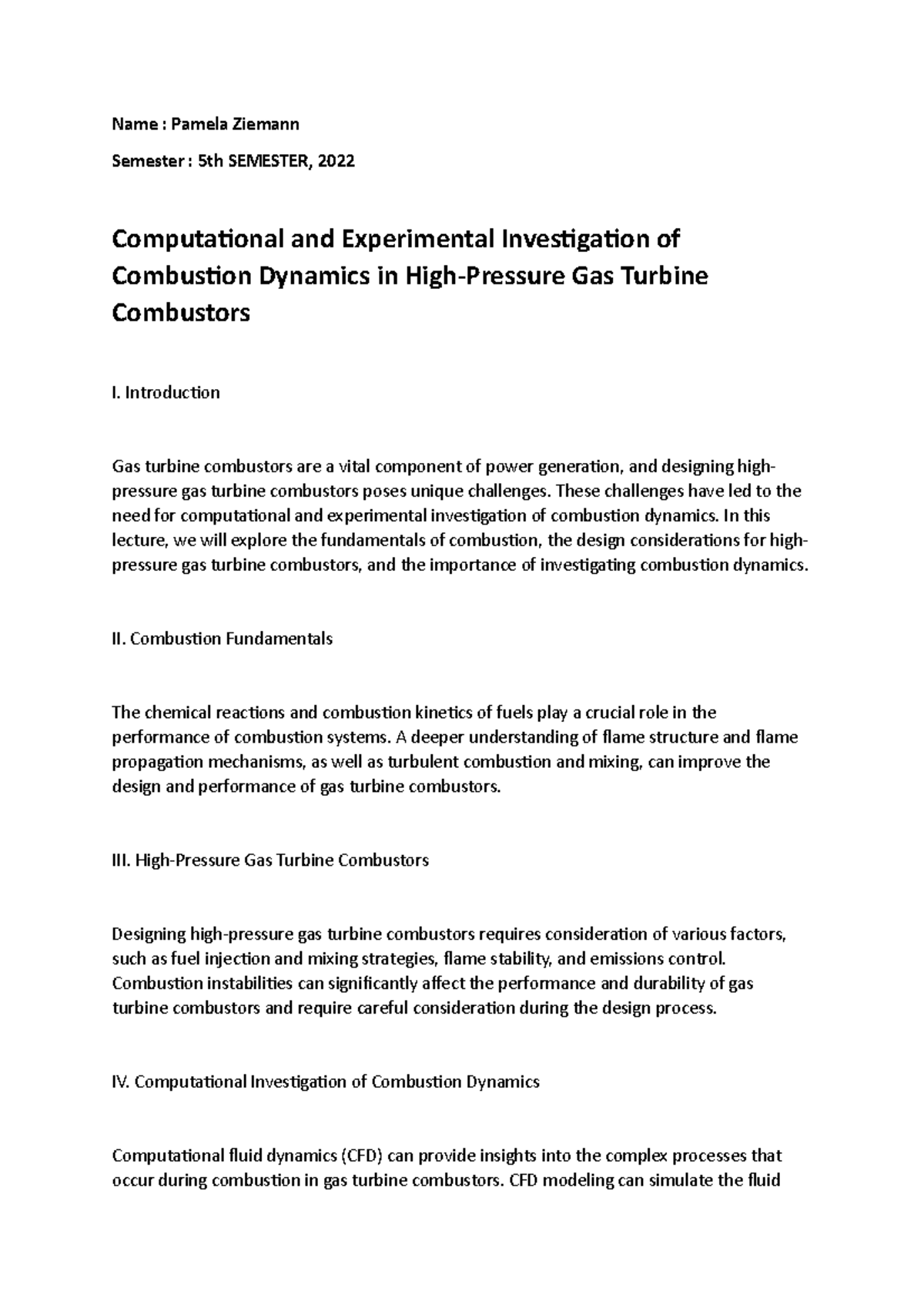 Computational and Experimental Investigation of Combustion Dynamics in ...