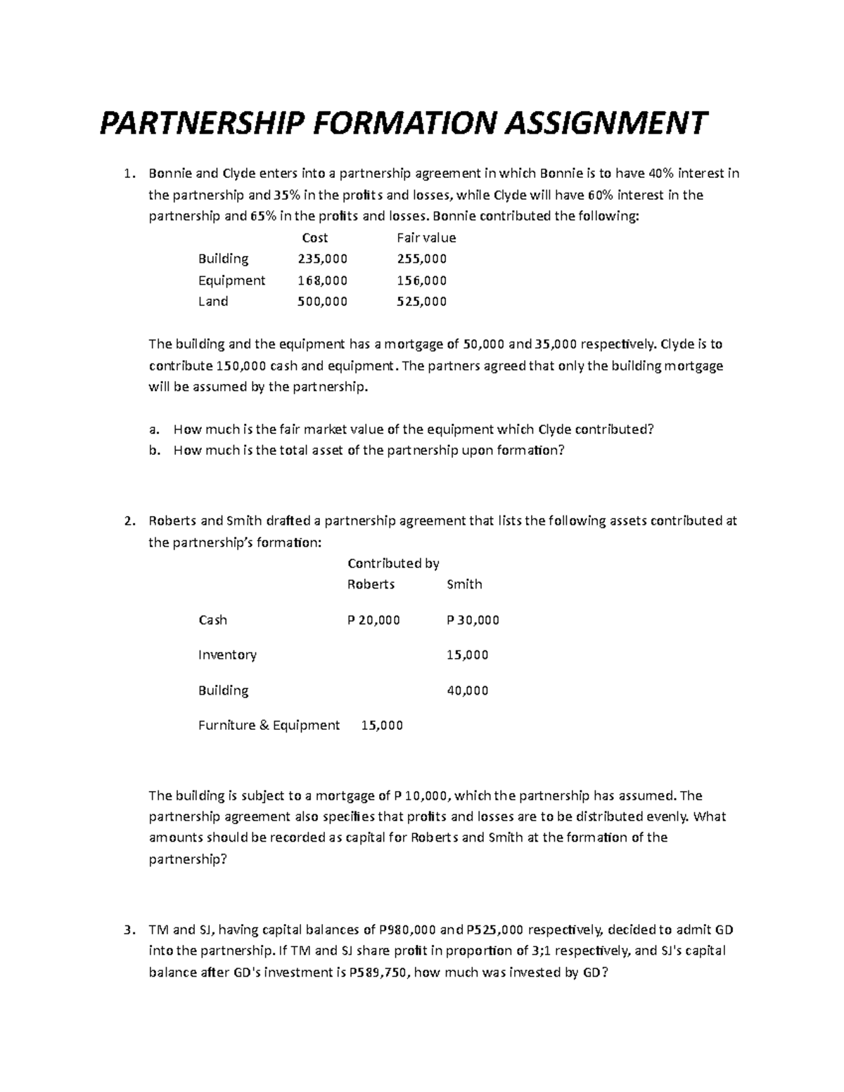 Partnership Formation Assignment-1 - PARTNERSHIP FORMATION ASSIGNMENT ...