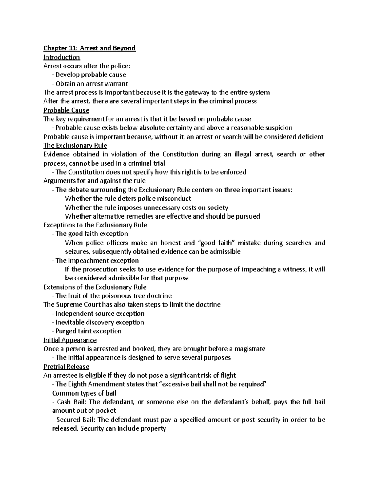 Chapter 11 - Professor O'Donnells notes - Chapter 11: Arrest and Beyond ...