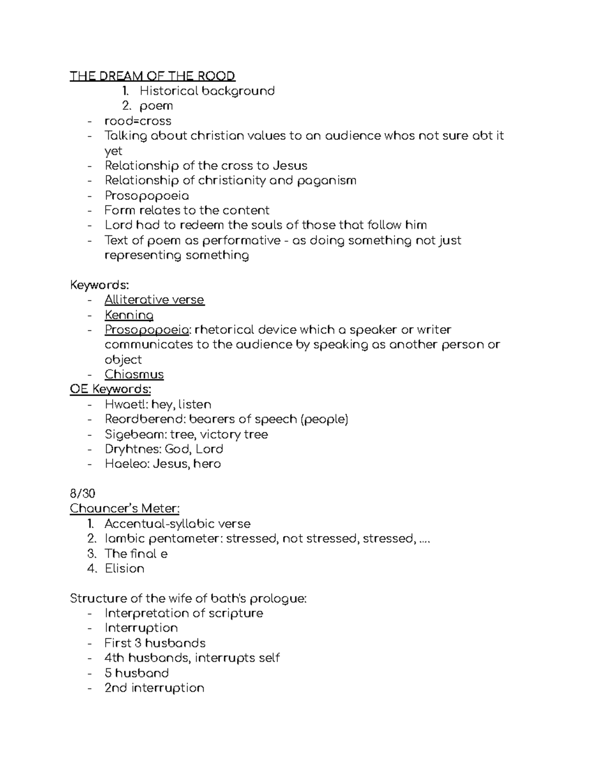 Eng 225 notes - THE DREAM OF THE ROOD Historical background poem rood ...