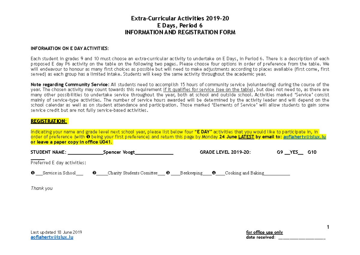 G9 G10 E Day Activities 19-20 info and form - E Days, Period 6 ...