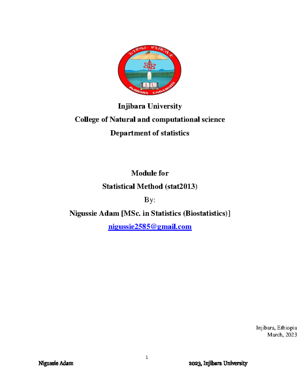 Method lecture note 1 - Summary Basic Statistics - Injibara University ...