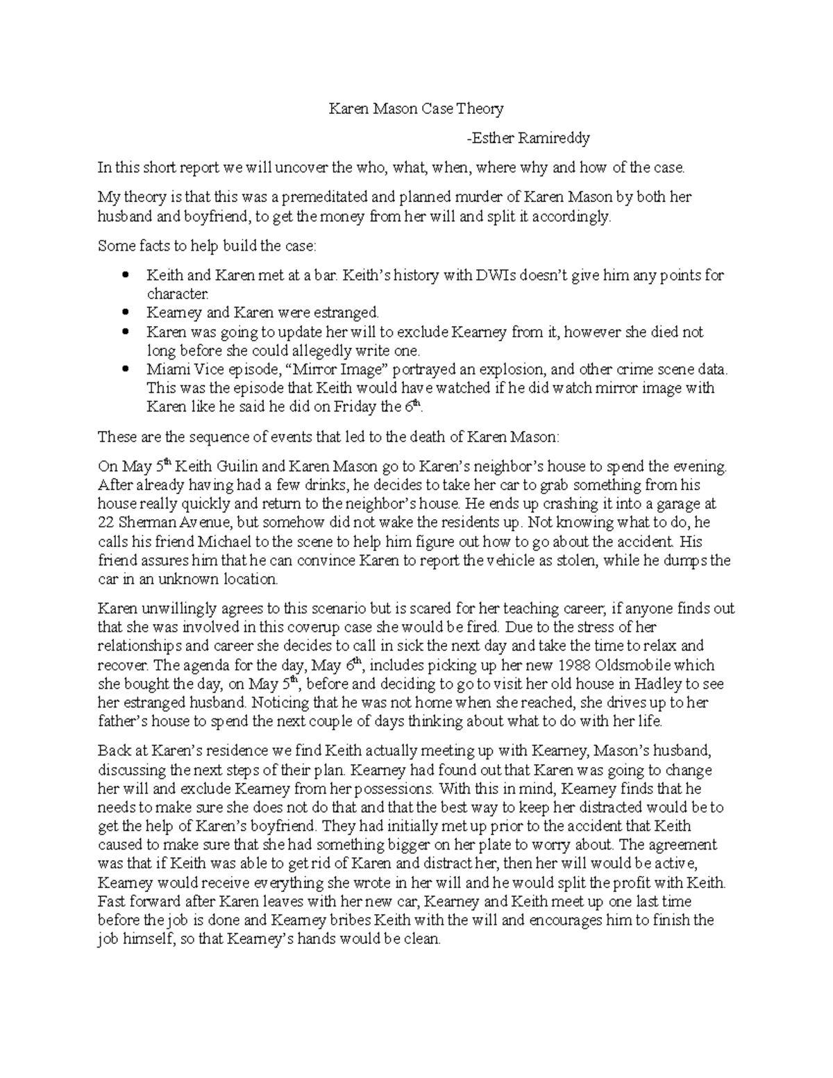 KM case - Keren Mason Case Assignment - Karen Mason Case Theory -Esther Ramireddy In this short ...