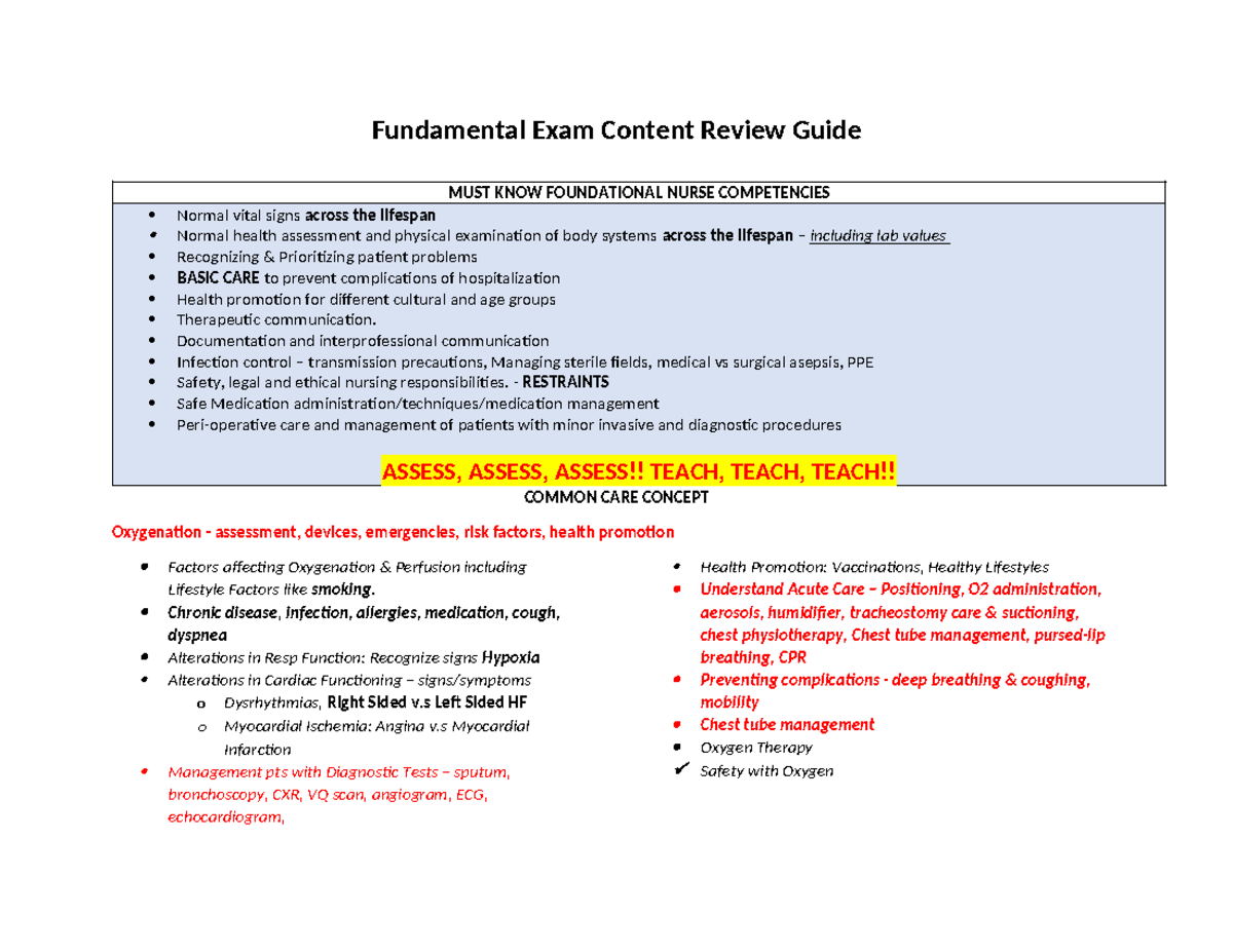 Fundamental Exam Content Review Guide - Documentation and interprofessional communication - Studocu
