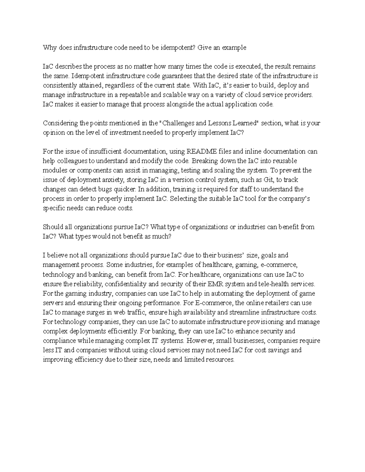 Ia C assignment CPSC 544 - Why does infrastructure code need to be ...