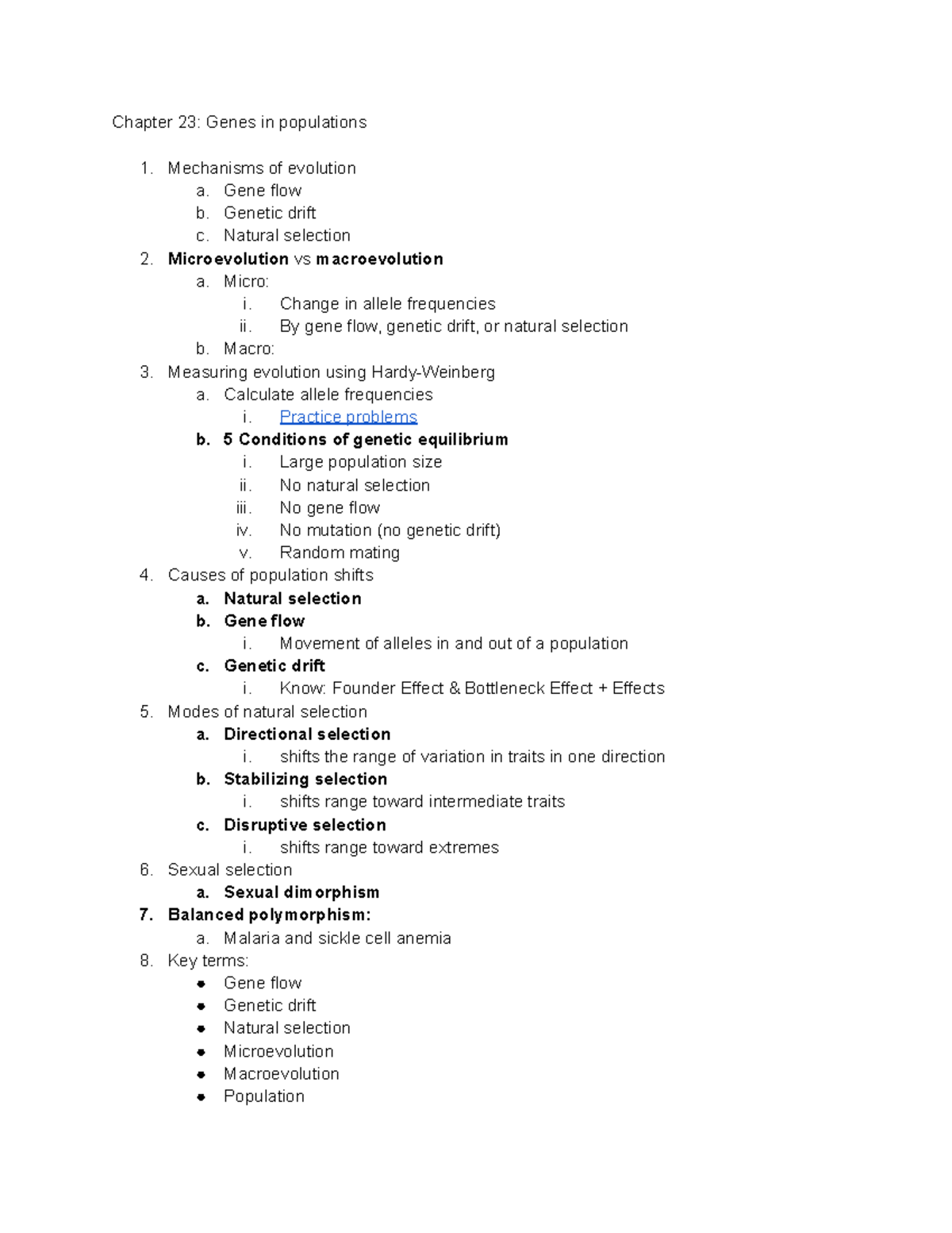 POB 2 Exam 2 Lectures 23 - 25 Notes - Chapter 23: Genes in populations ...