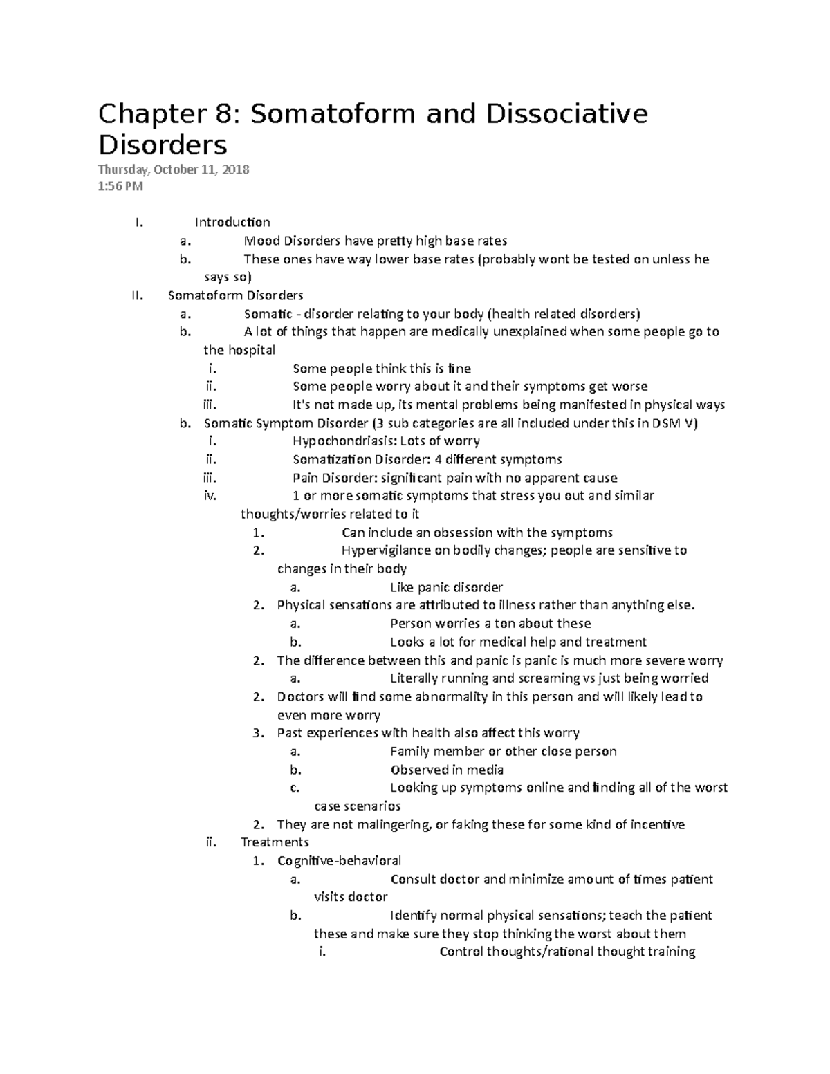 PSY 250 Chapter 8 - Mark Deskovitz - Chapter 8: Somatoform and Dissociative Disorders Thursday ...
