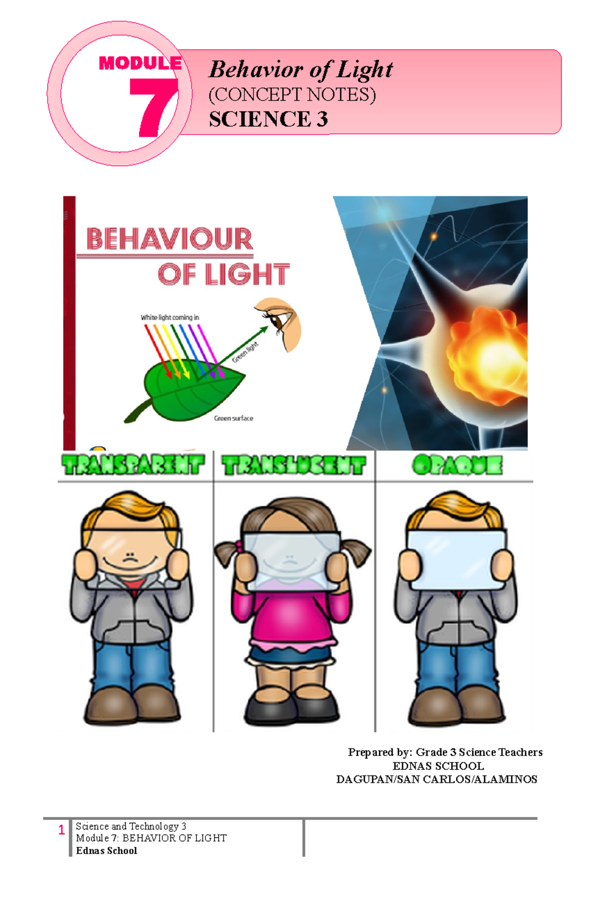 G3 Mod7 Behavior of Light - Prepared by: Grade 3 Science Teachers EDNAS ...