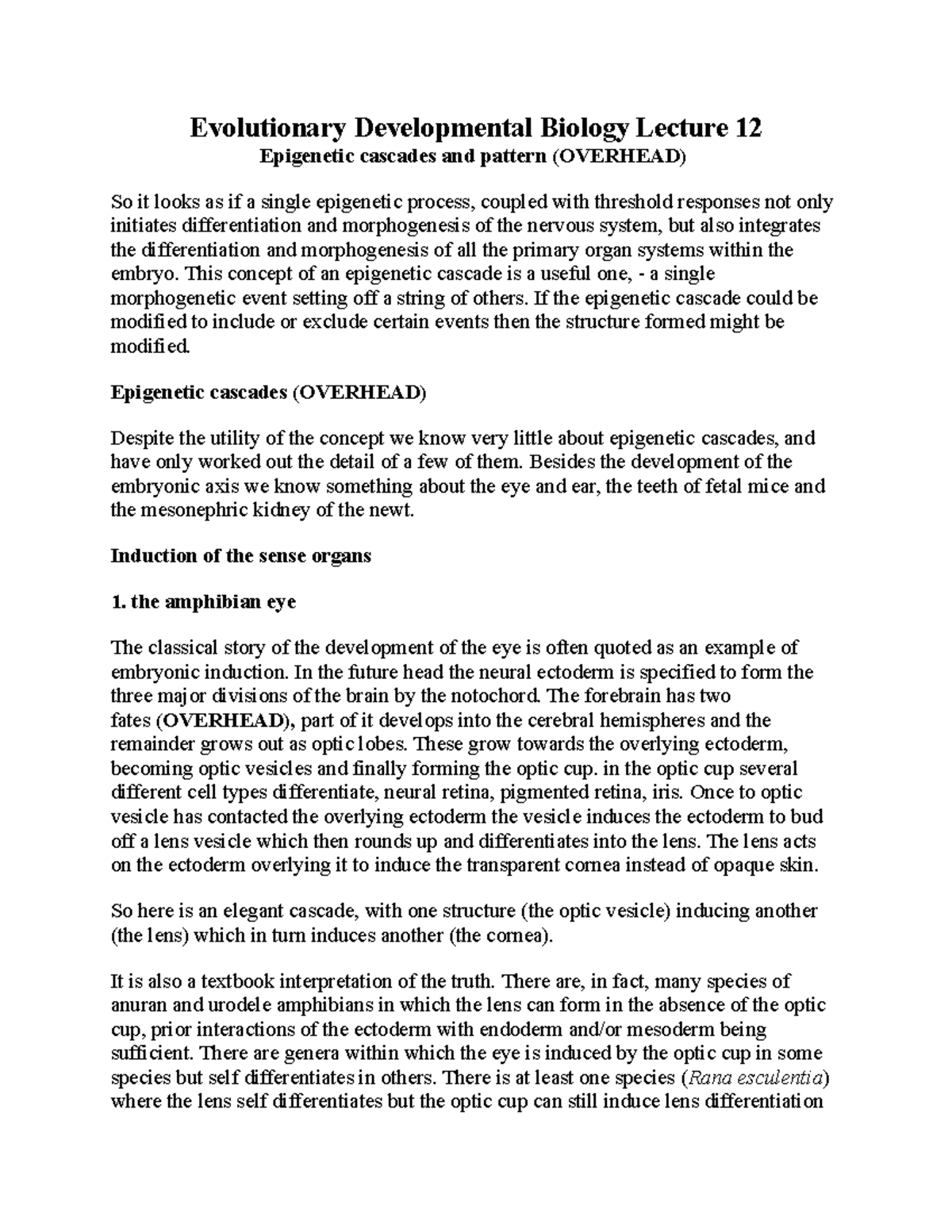 Evolutionary Developmental Biology lecture 12 - Evolutionary ...