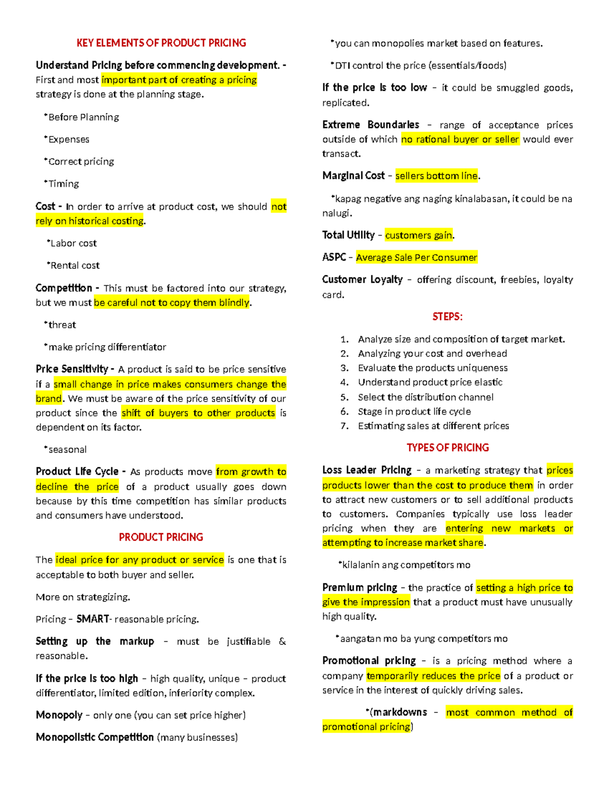 Key Elements of Product Pricing - KEY ELEMENTS OF PRODUCT PRICING ...