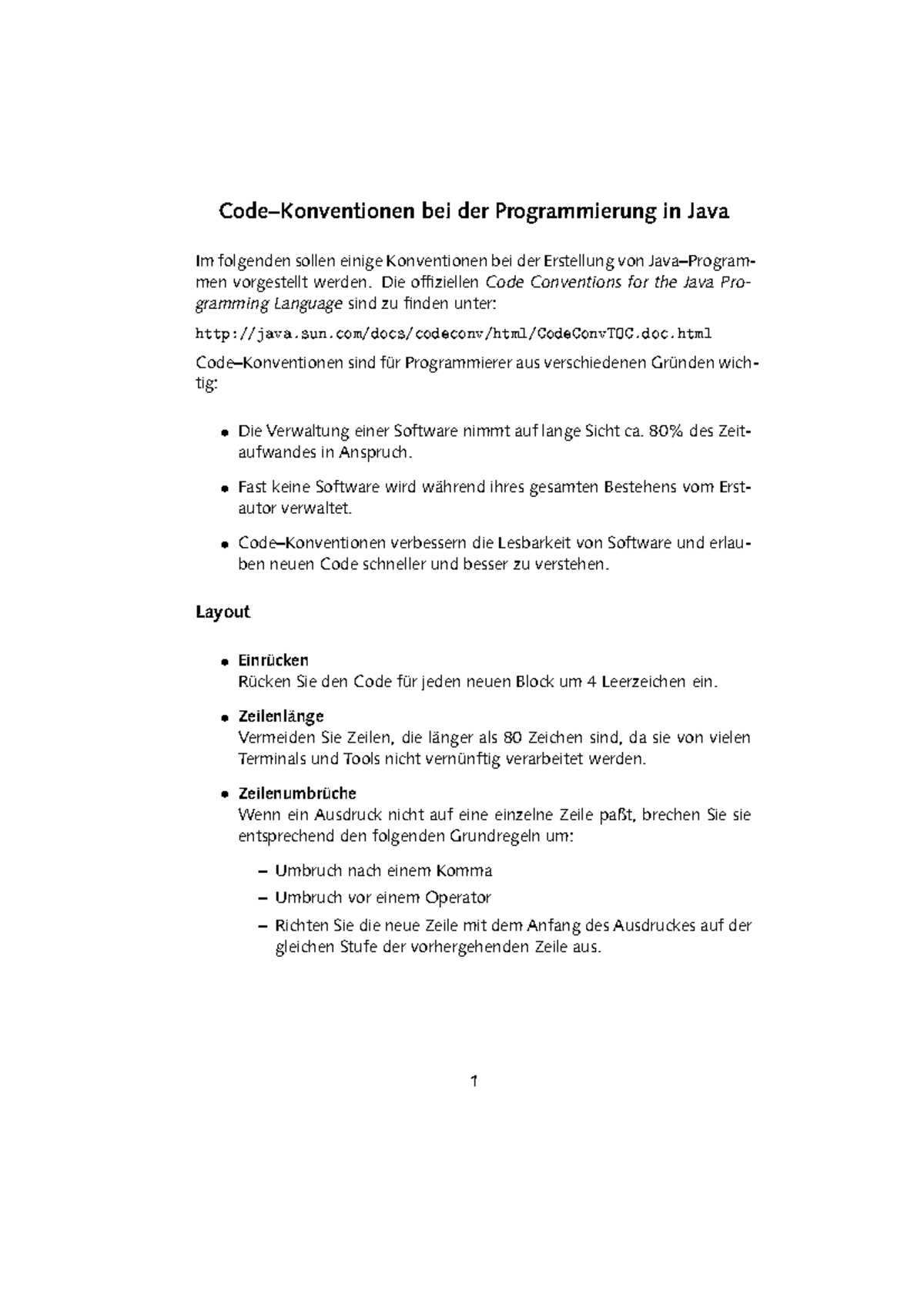 Grundlagen - Code–Konventionen bei der Programmierung in Java Im ...