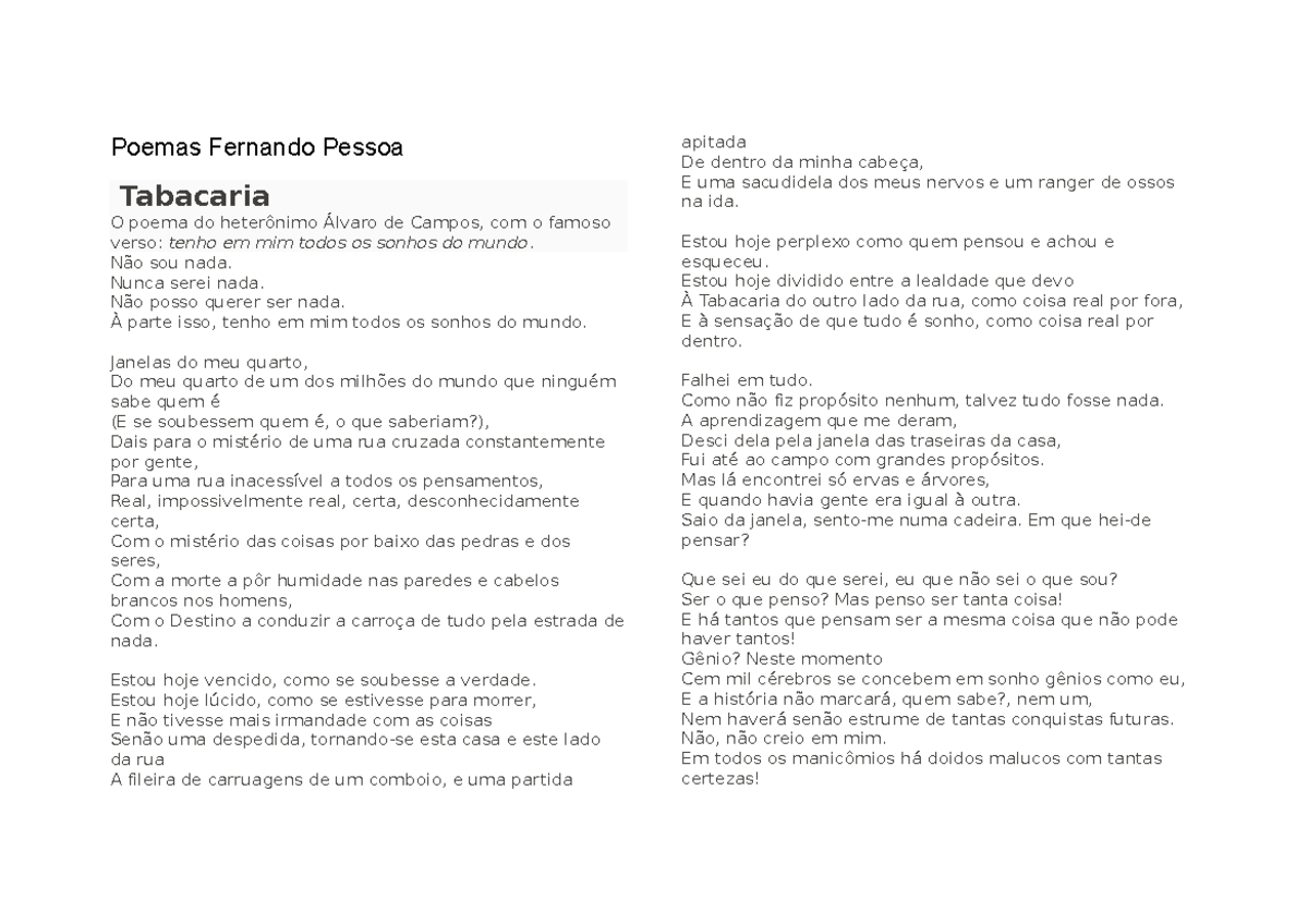 Poemas Fernando Pessoa detalhes - Poemas Fernando Pessoa Tabacaria O ...
