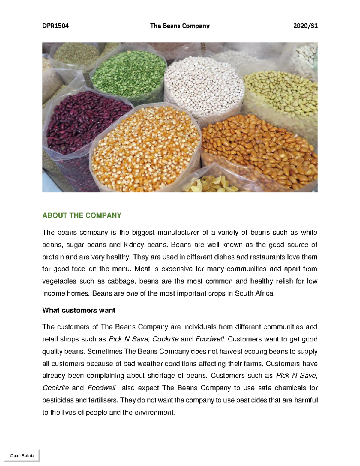 The Beans Company S1 2020 - DPR1504 The Beans Company 2020/S ABOUT THE ...